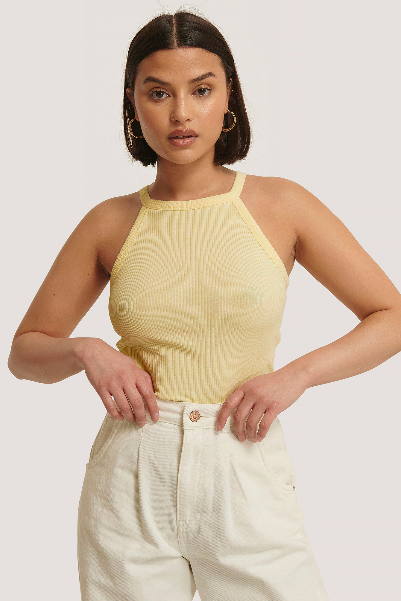Rib Round Neck Singlet Yellow | NA-KD