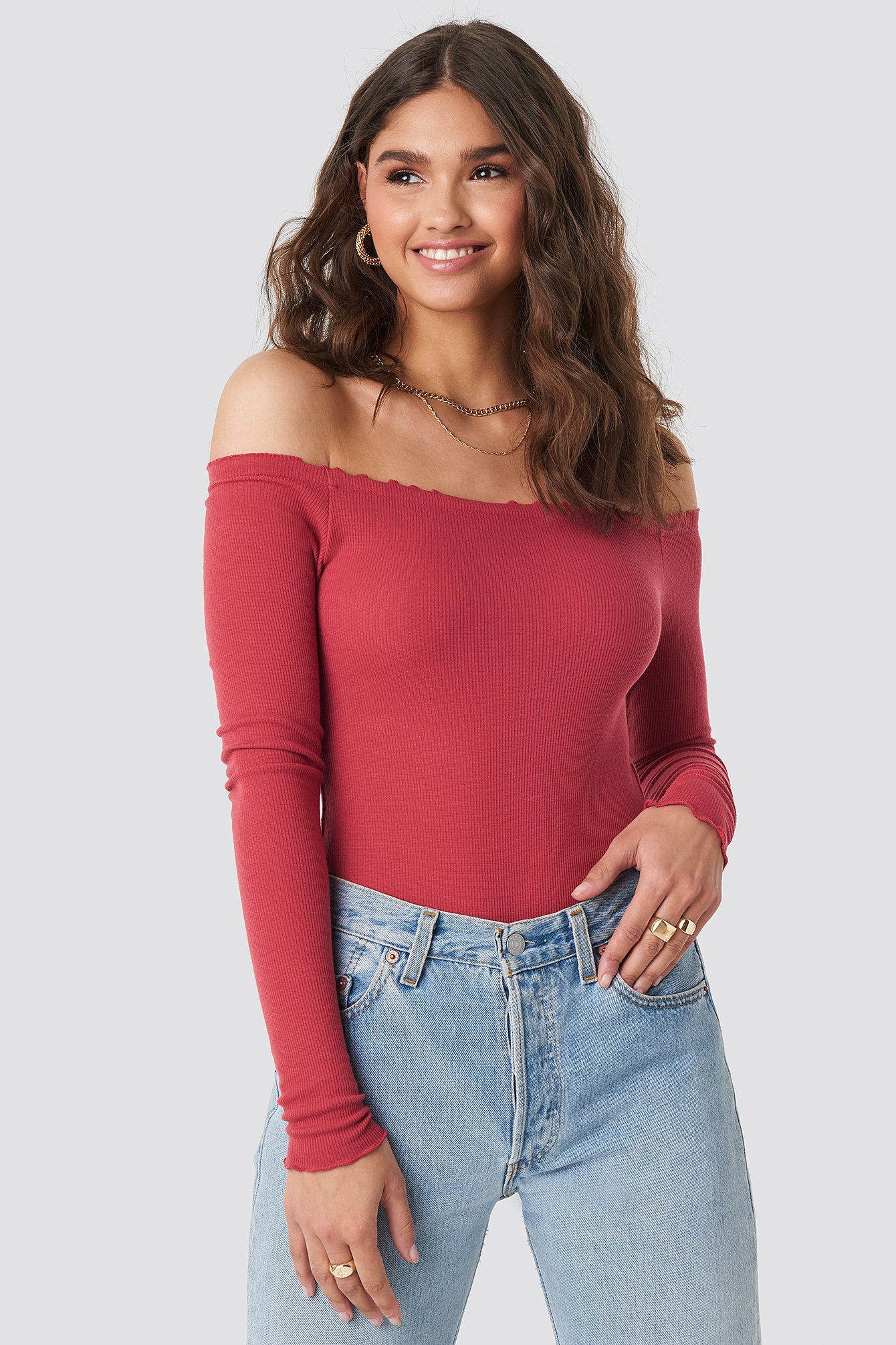 Ribbed Babylock Off Shoulder Body Rot | NA-KD