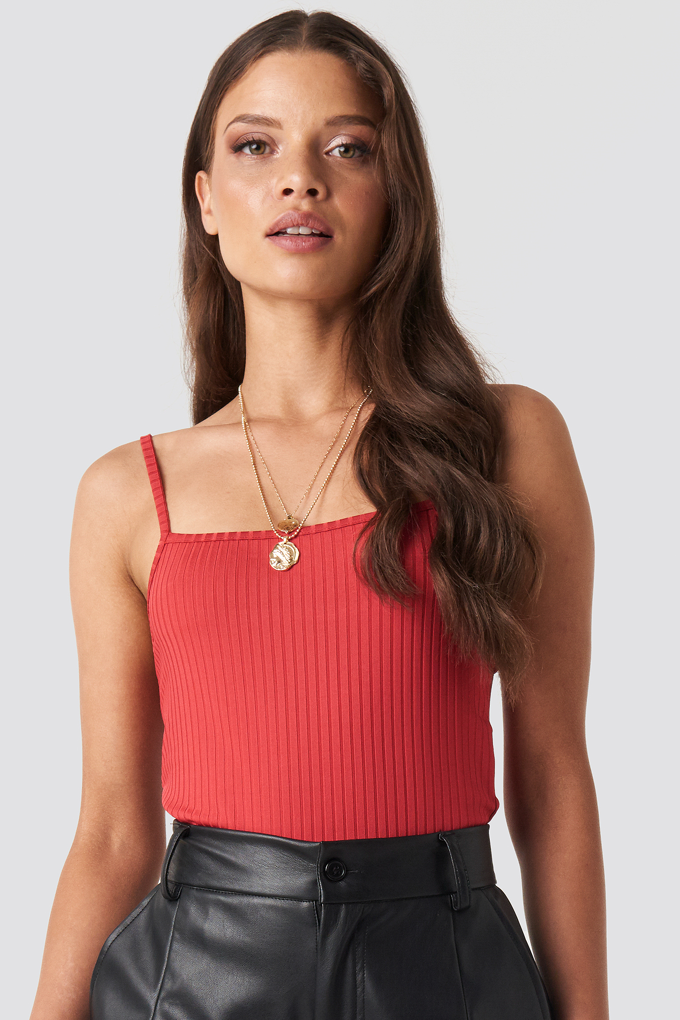 Ribbed Bandeau Strap Singlet Red | NA-KD