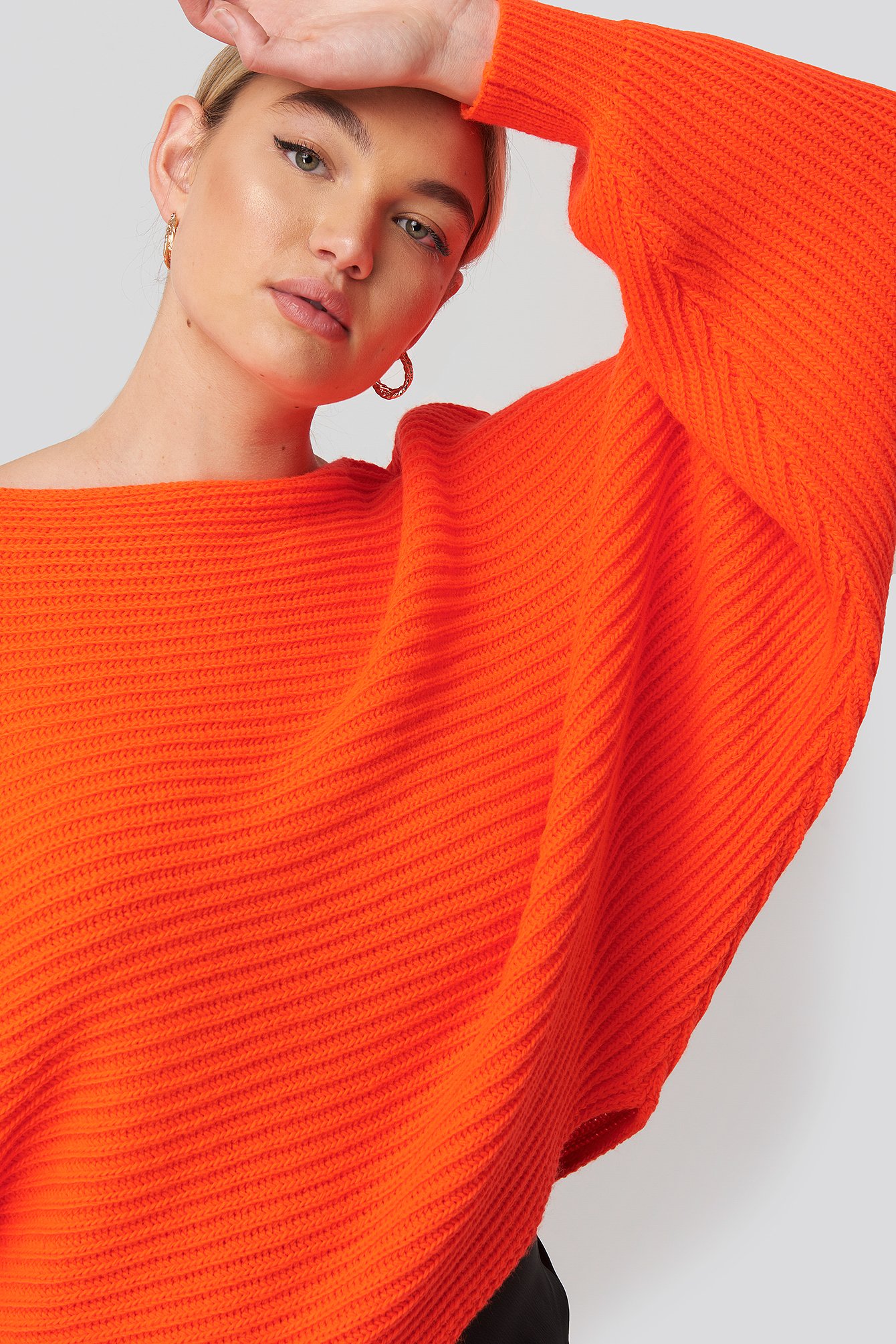 Ribbed Batwing Sweater Orange | NA-KD