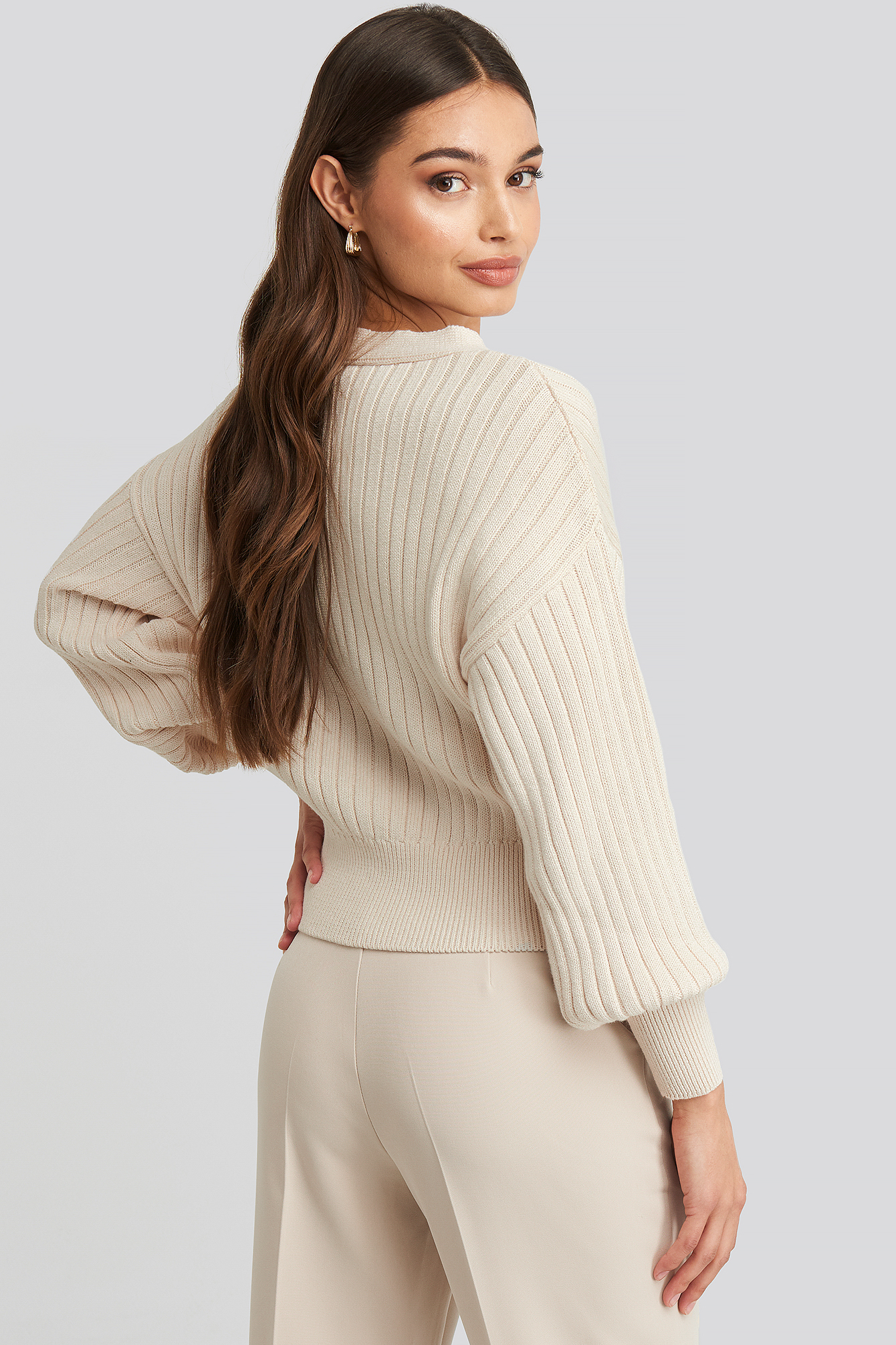 Ribbed Cropped Cardigan Beige | na-kd.com