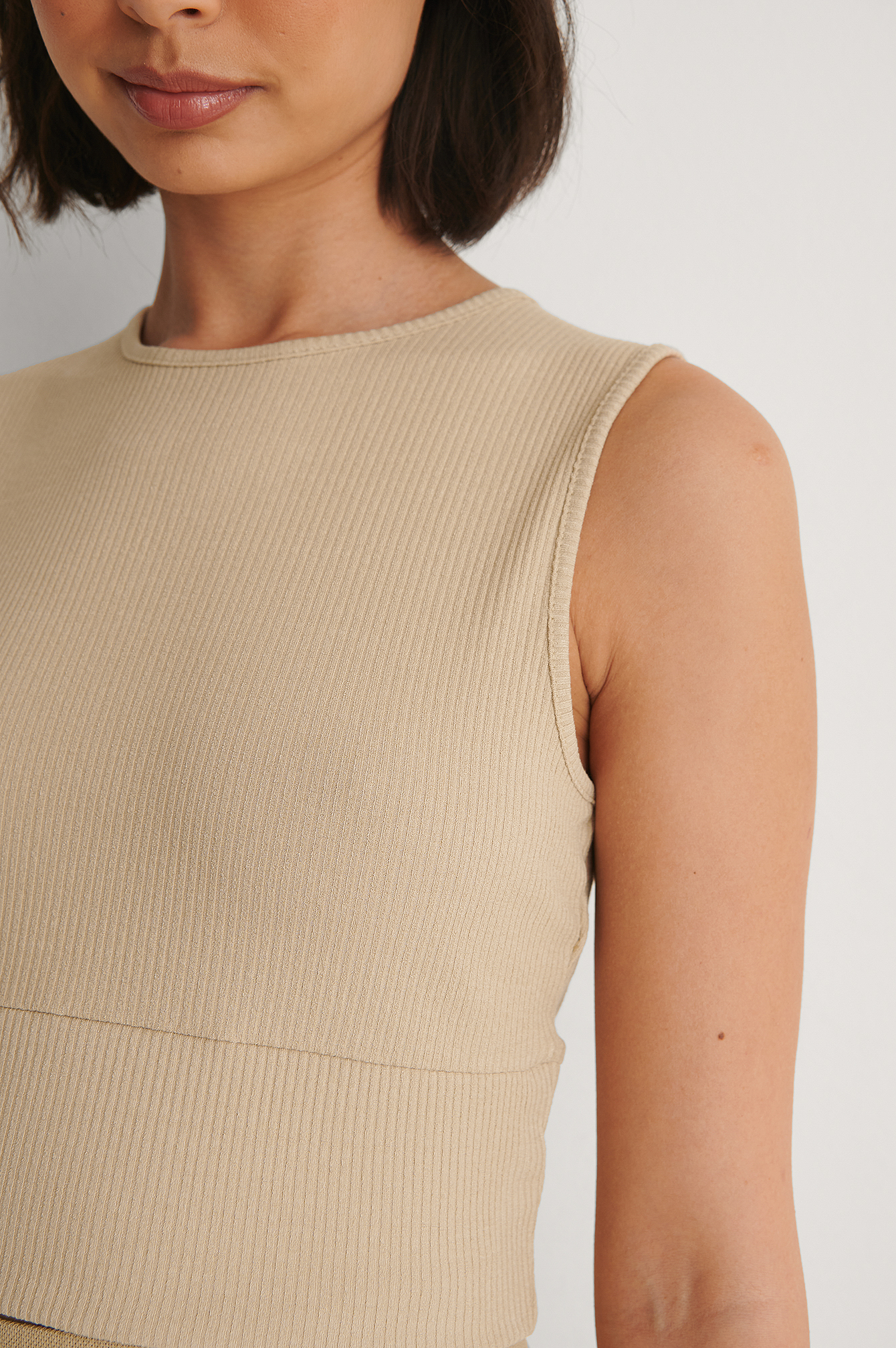 Ribbed Fitted Tank Beige | na-kd.com
