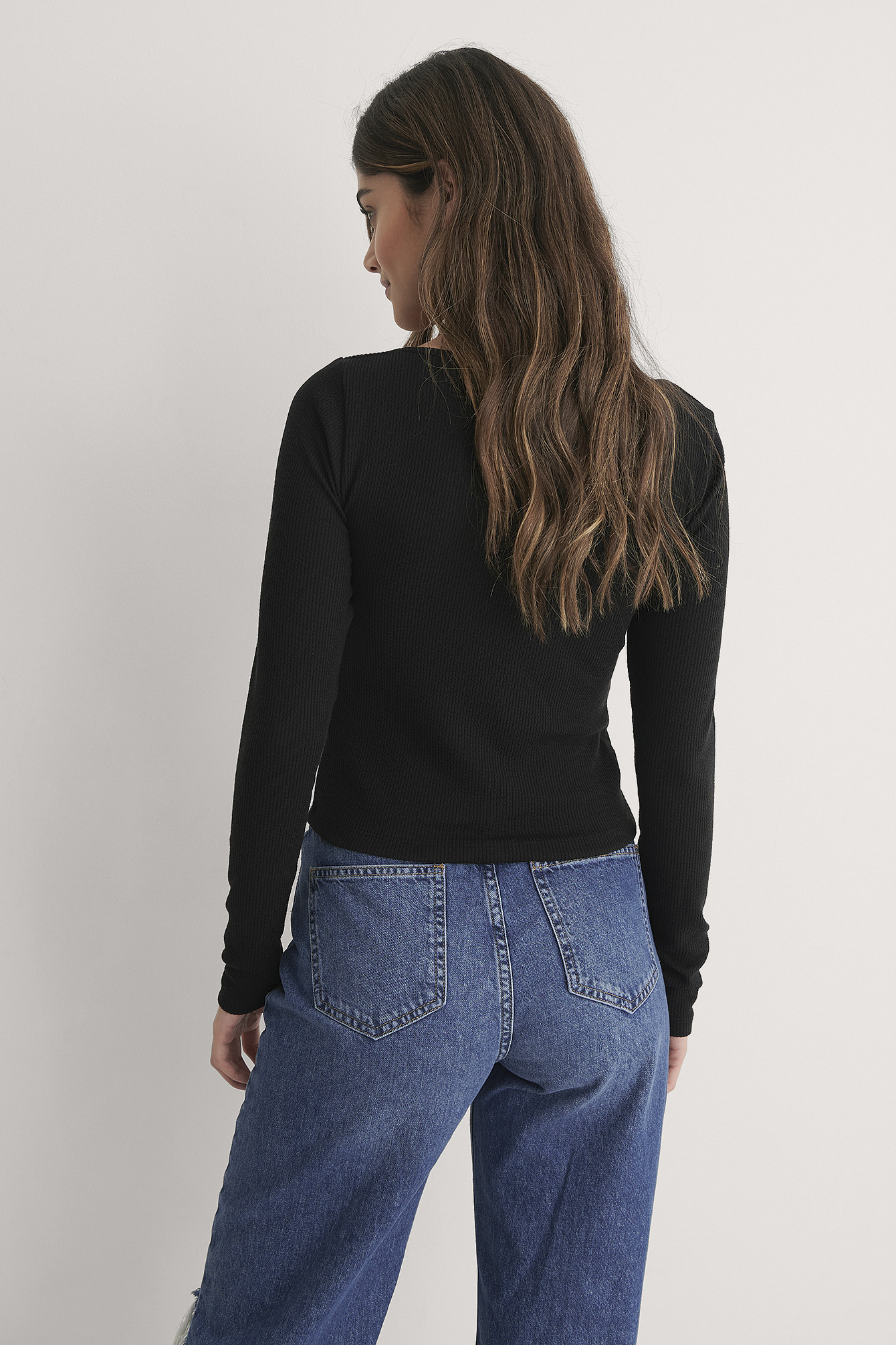 Ribbed Heart Neckline Top Black | na-kd.com