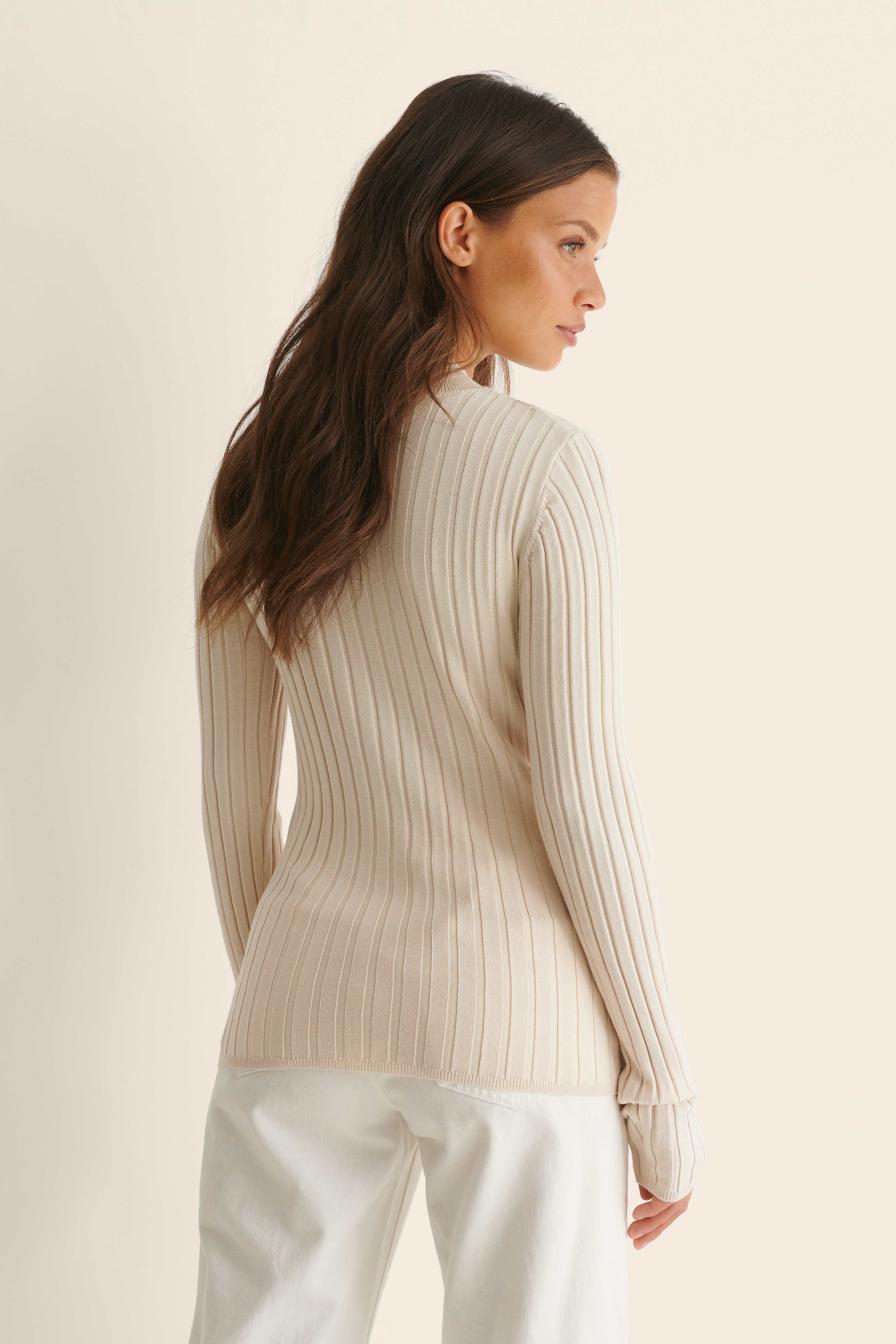 Ribbed High Neck Knitted Sweater Beige | na-kd.com