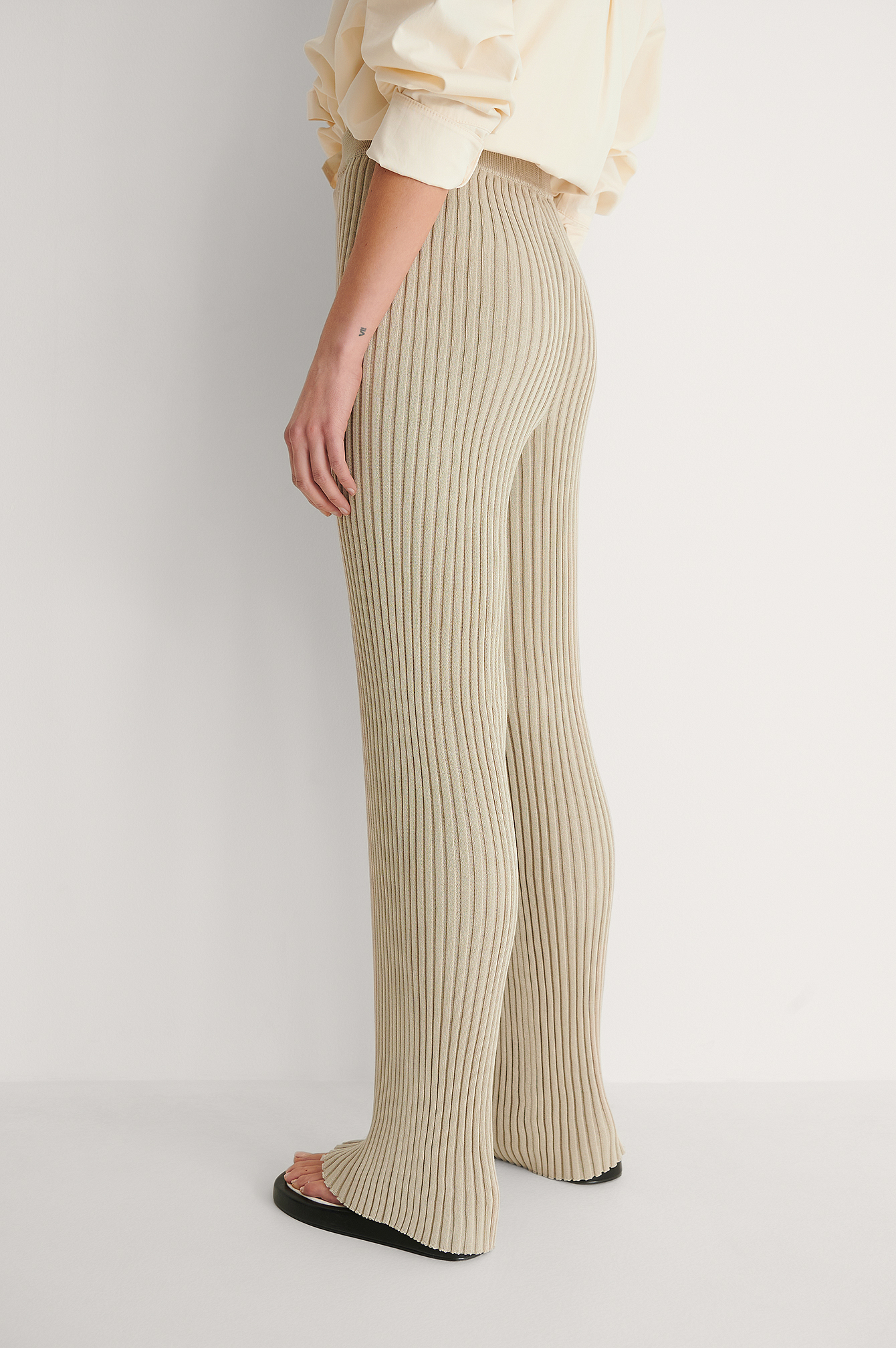 Ribbed Knitted Pants Beige | na-kd.com