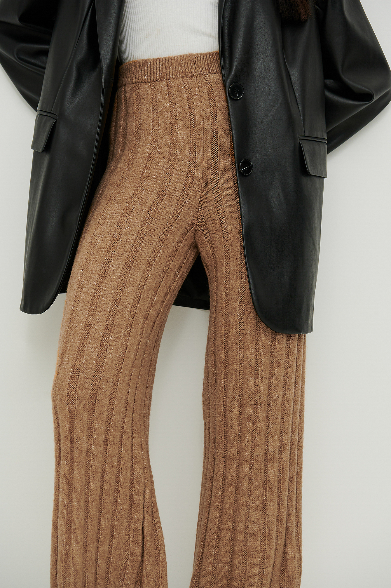 Ribbed Knitted Wide Pants Beige | na-kd.com