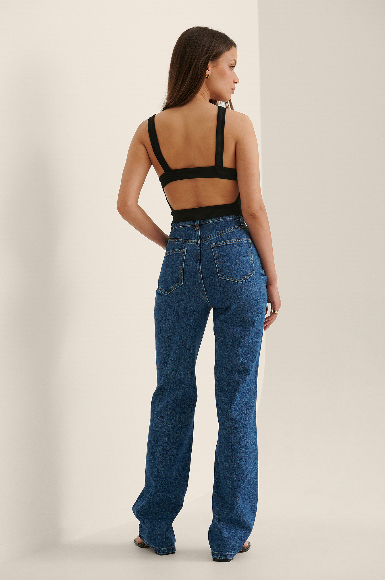 Ribbed Open Back Strap Top Black | na-kd.com