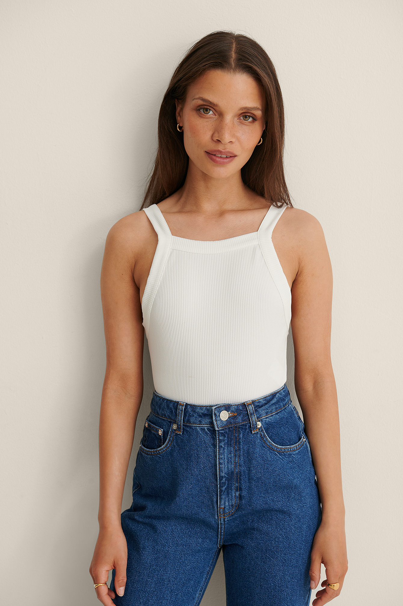 Ribbed Open Back Strap Top White | NA-KD