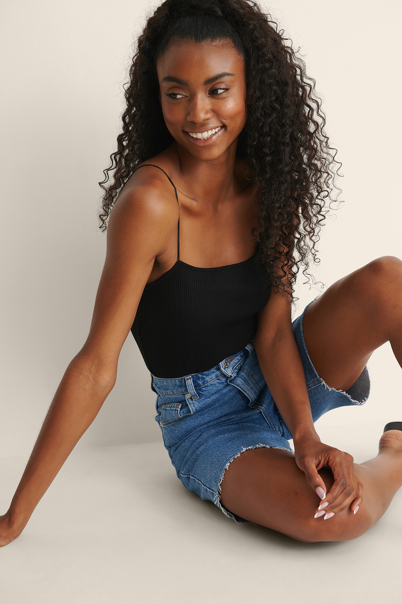 Ribbed Spaghetti Strap Body Black | NA-KD