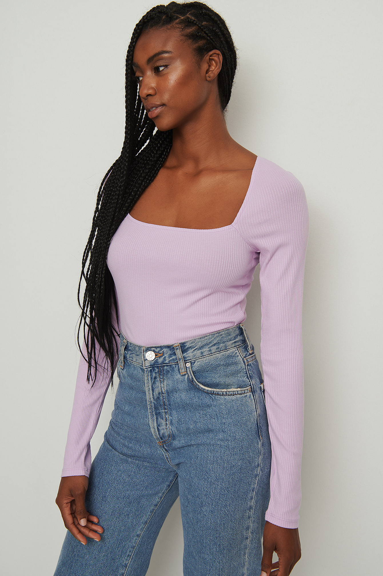 Ribbed Square Neck Detail Top Black | na-kd.com