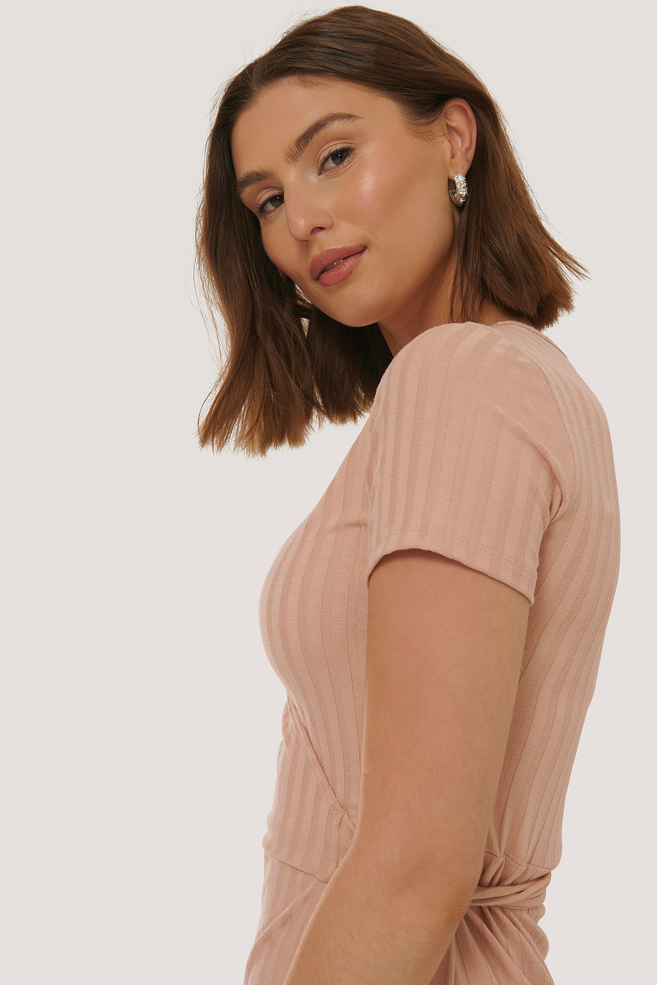 Ribbed Wrap Dress Pink | na-kd.com
