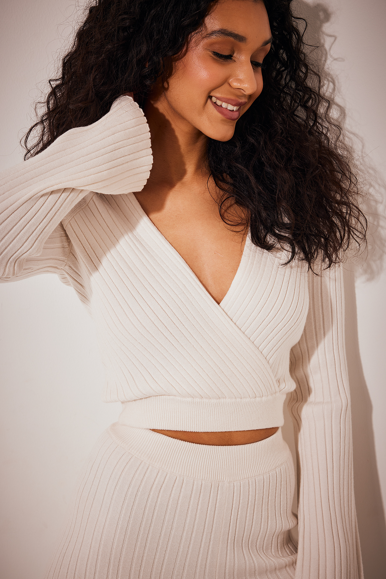 Ribbed Wrap Top Offwhite | NA-KD