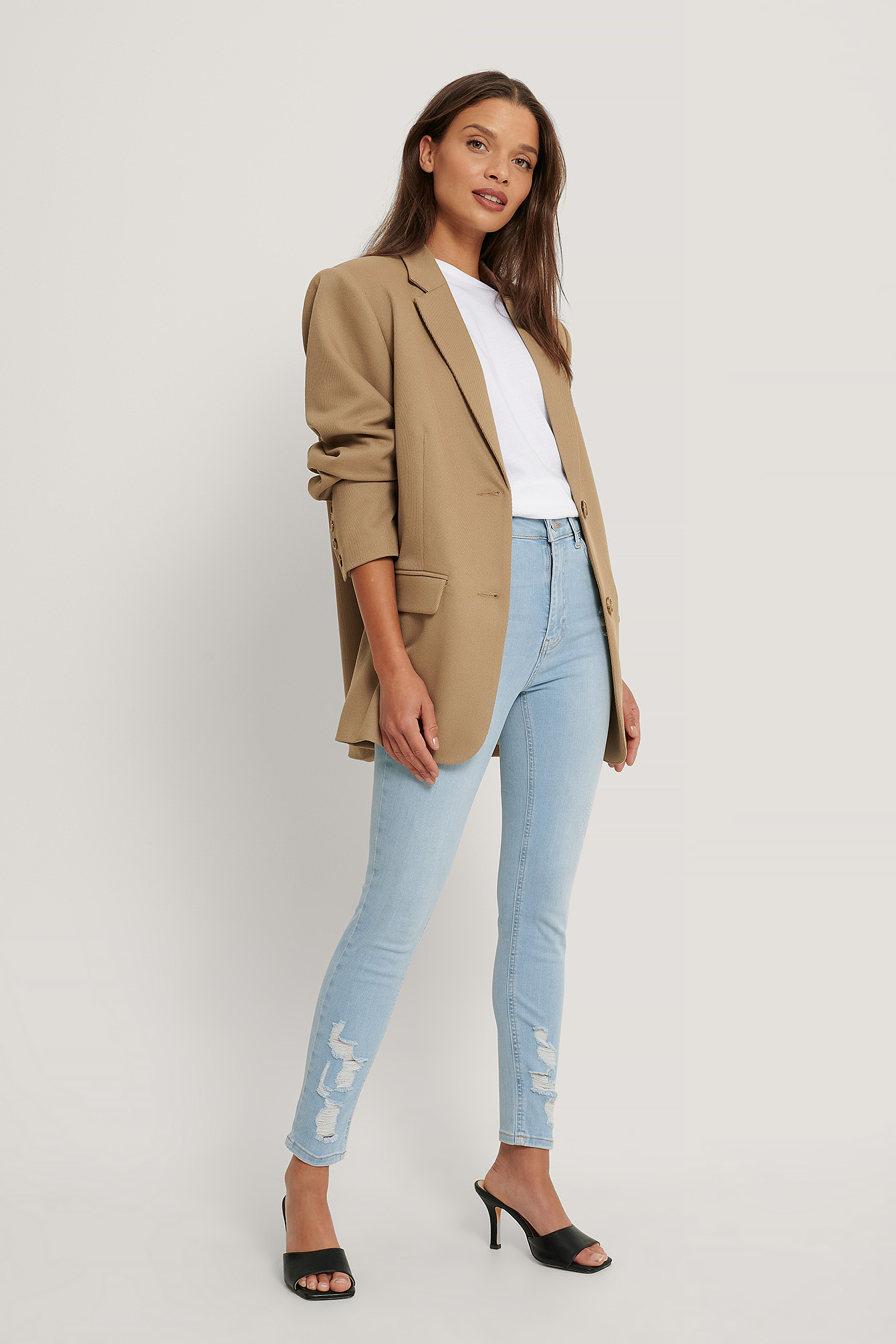 Ripped Hem Skinny Cropped Jeans Blue | NA-KD