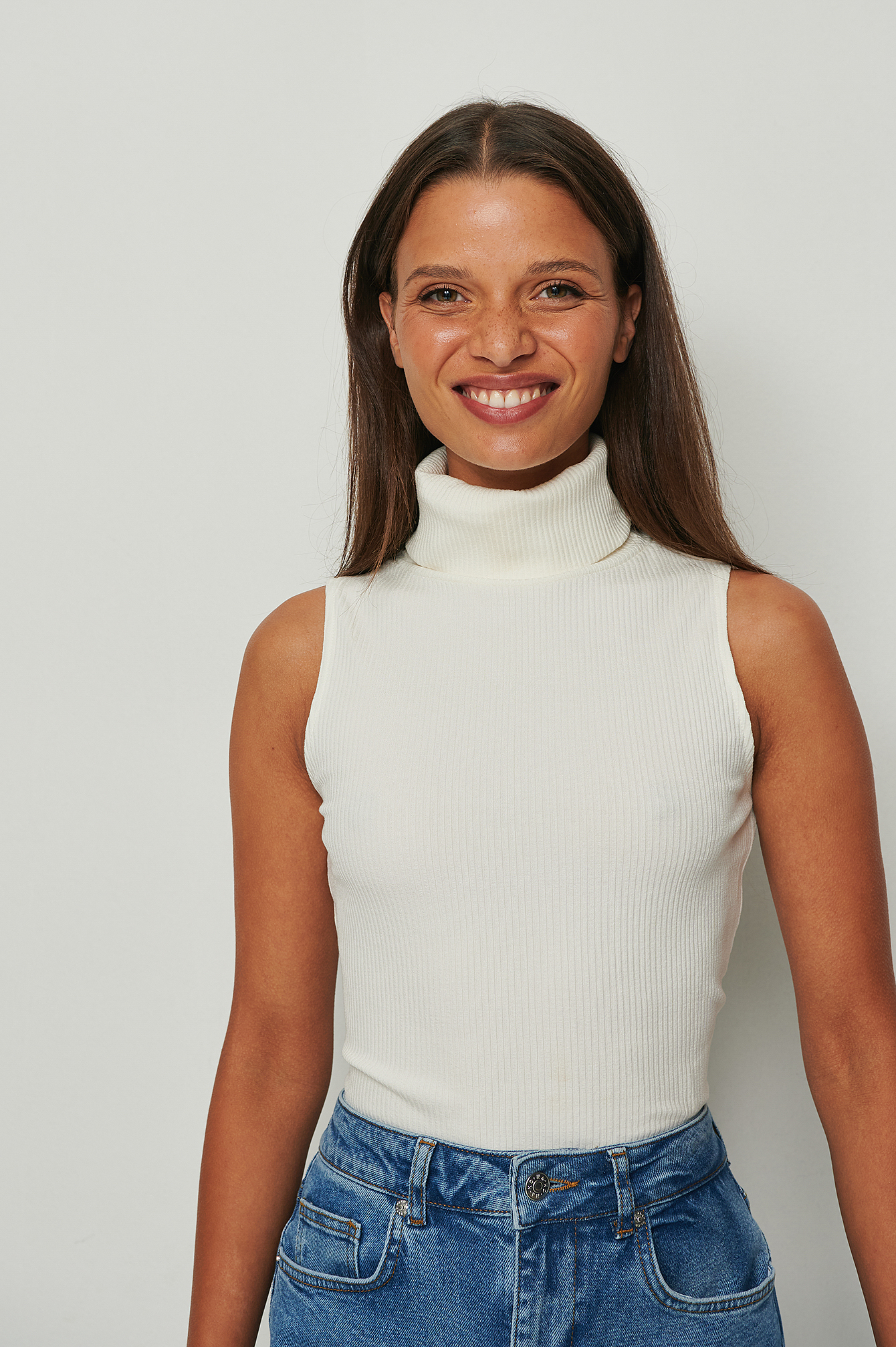 Roll Neck Sleeveless Top Offwhite | na-kd.com
