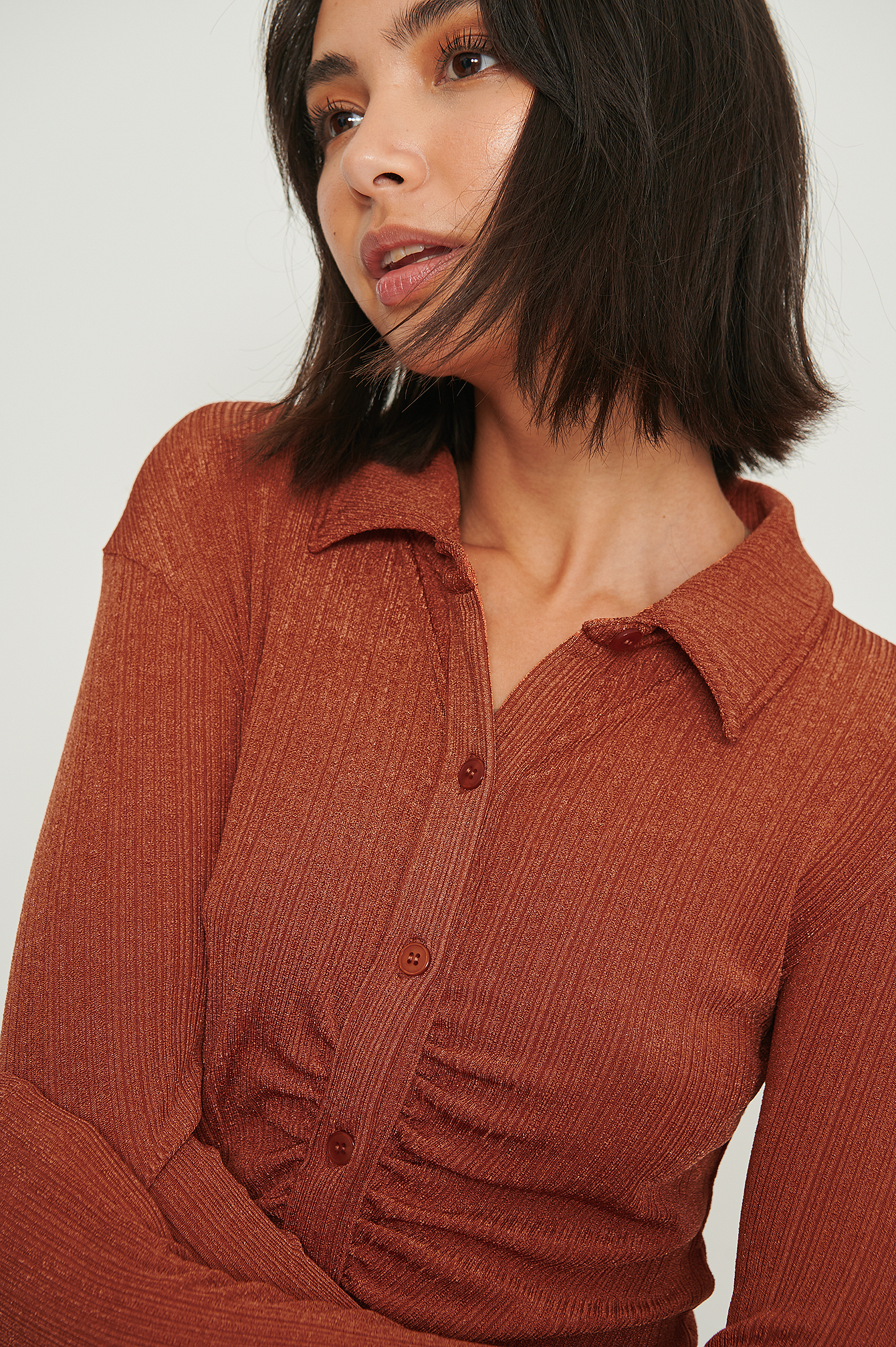 Rouched Detail Collar Top Orange | na-kd.com