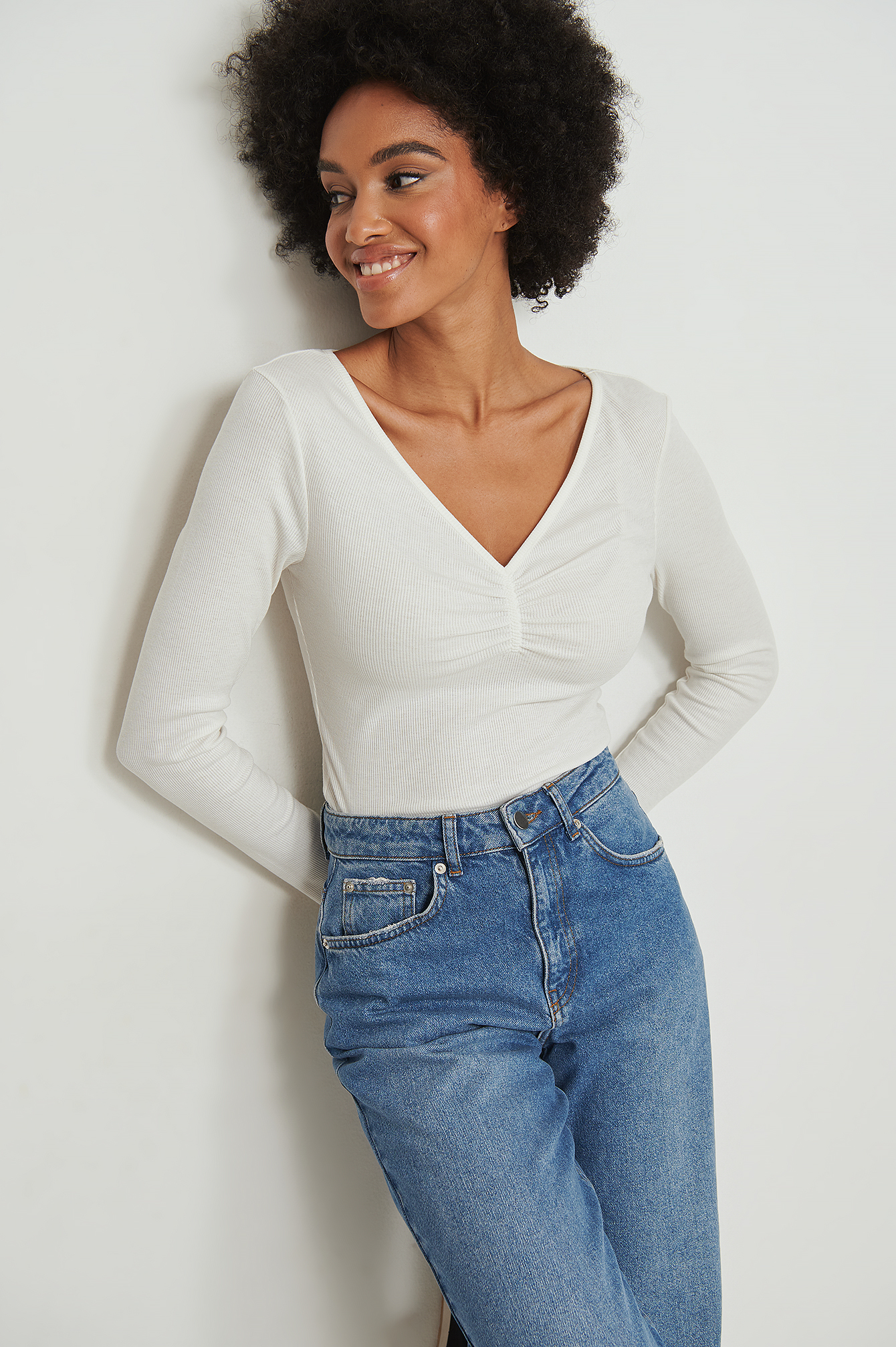 Rouched Rib Babylock Top Offwhite | NA-KD