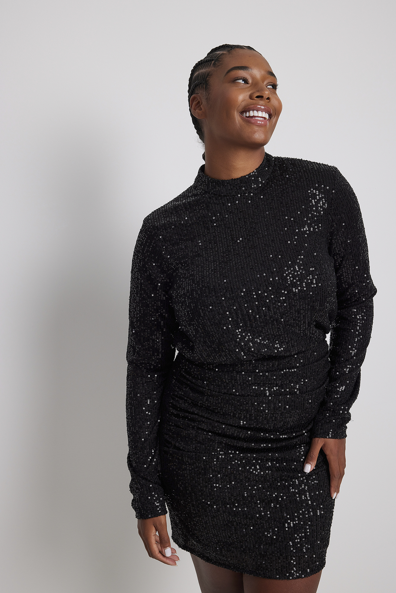 Rouched Sequin Mini Dress Black Na