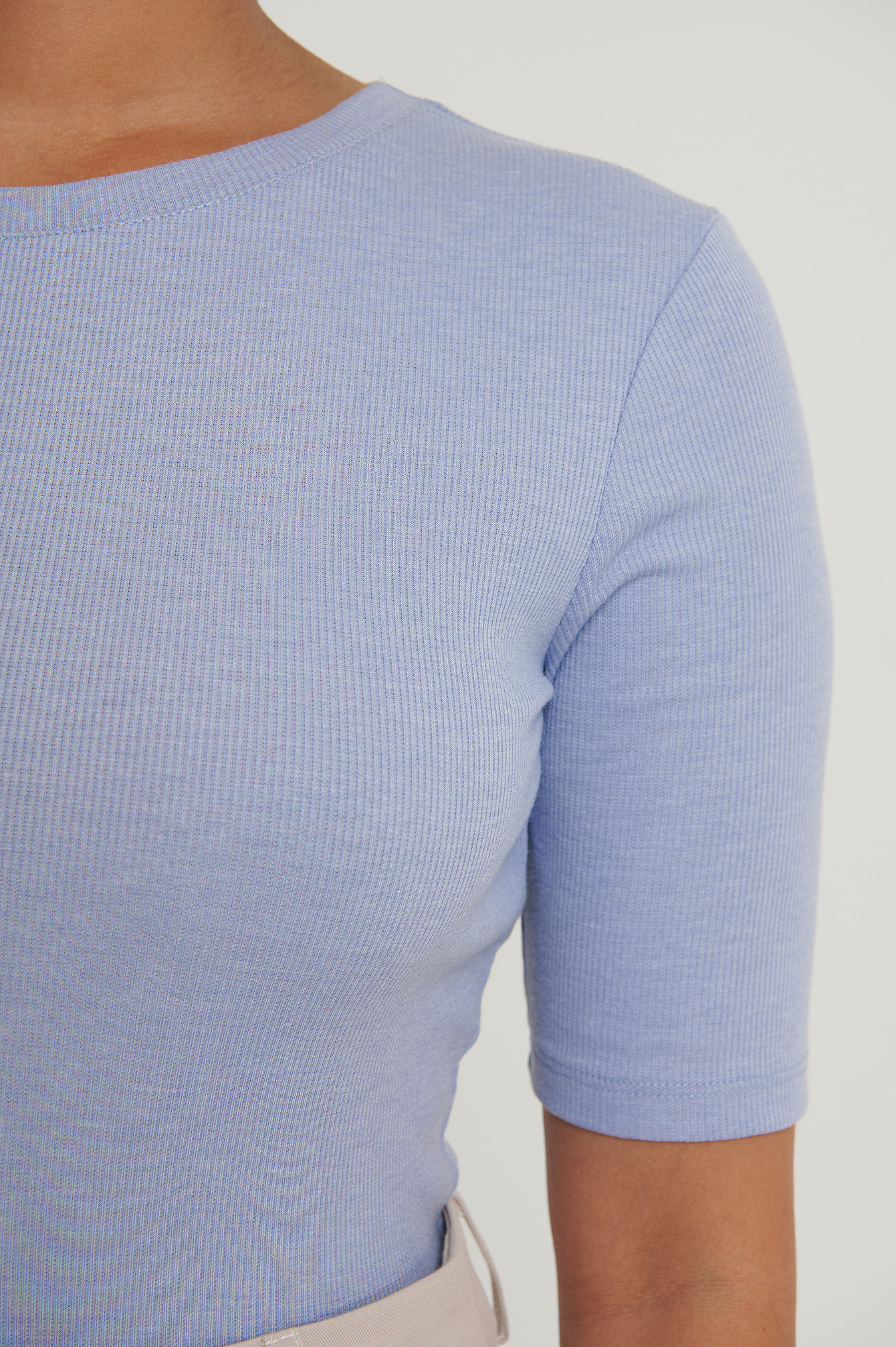 Round Neck Ribbed Top Blue | na-kd.com