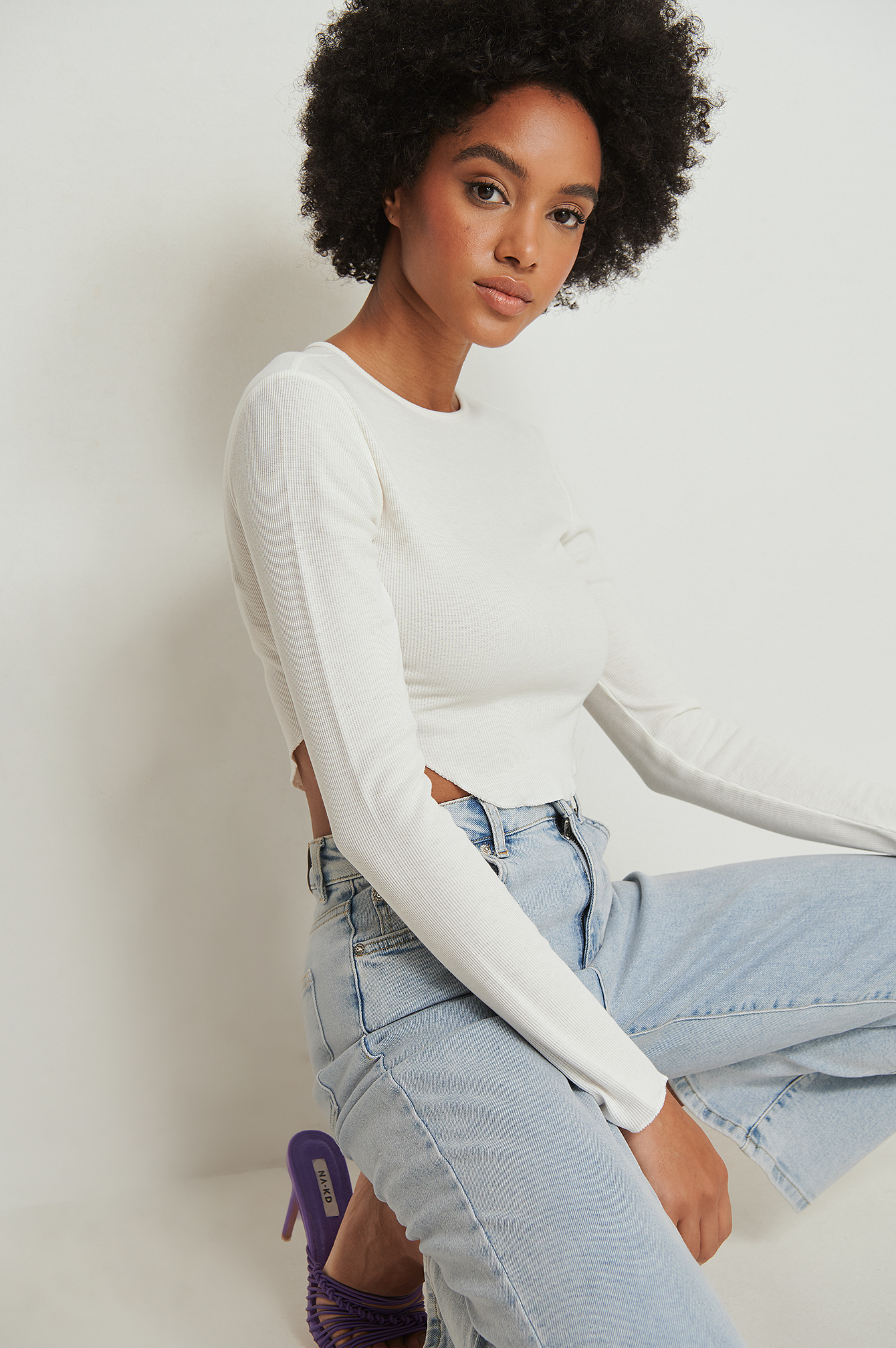 Rounded Rib Top Beige | na-kd.com