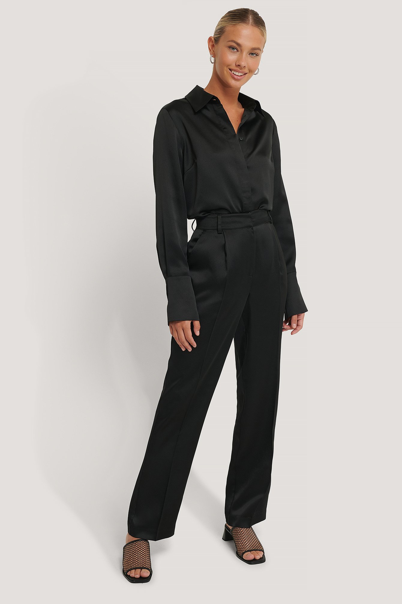 Satin High Rise Suit Pants Black | NA-KD