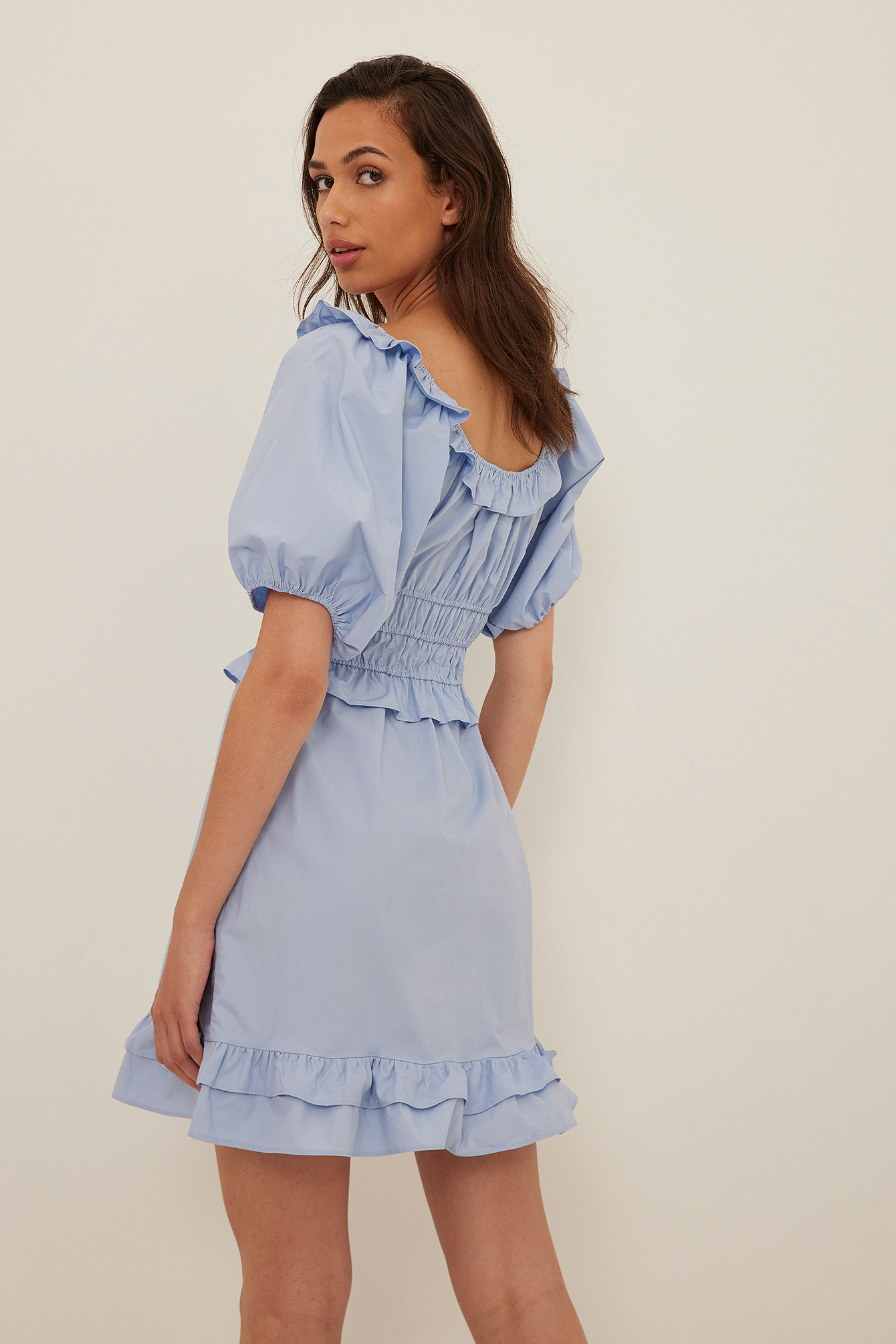 Organic Shirred Cotton Mini Dress Blue | na-kd.com
