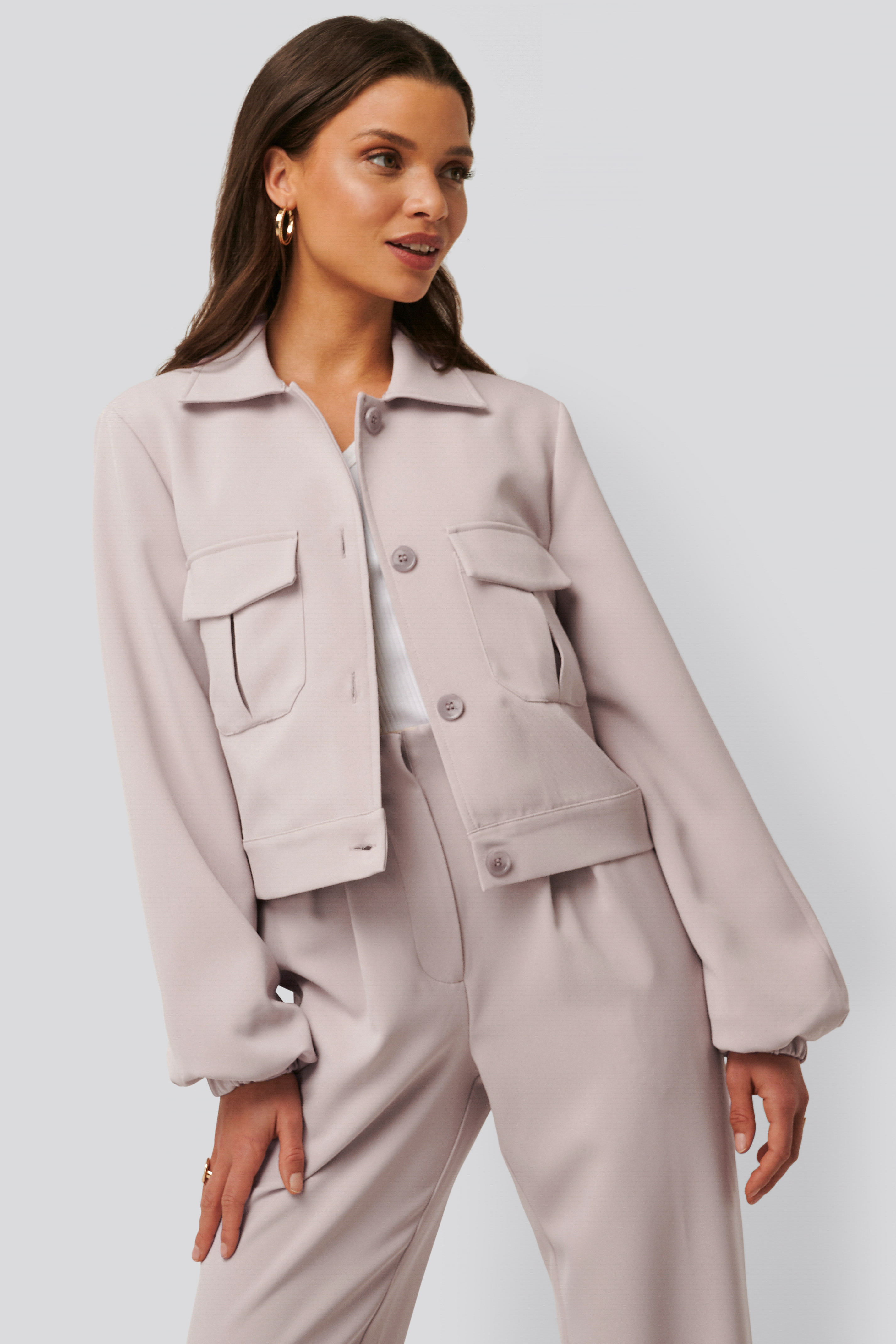 Shirt Buttoned Balloon Sleeve Jacket Pink | NA-KD