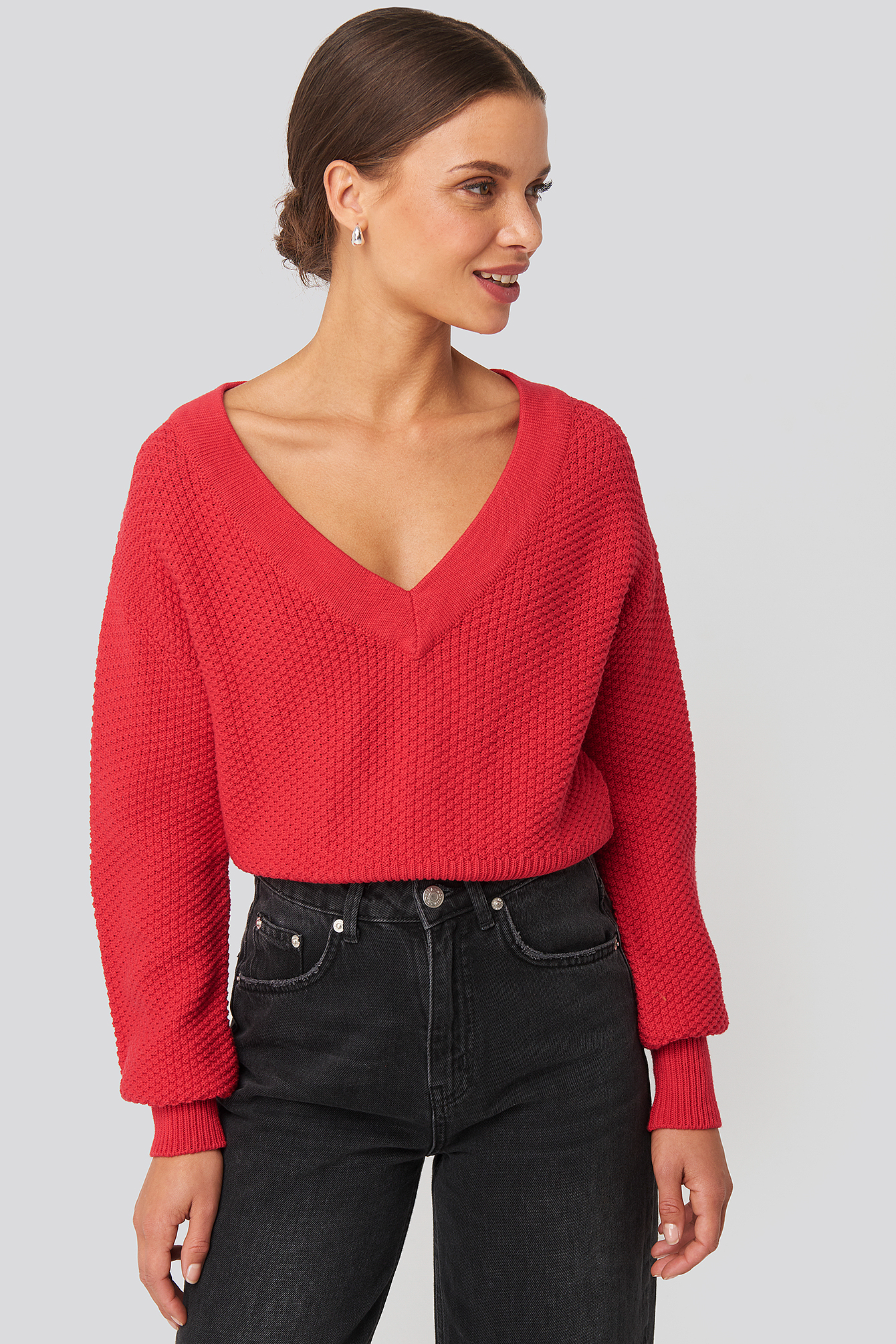 Short Knitted Wide Rib Sweater Red | NA-KD