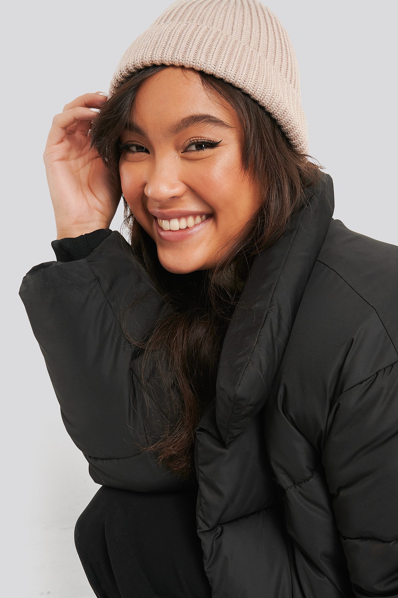 Short Ribbed Beanie Beige | NA-KD