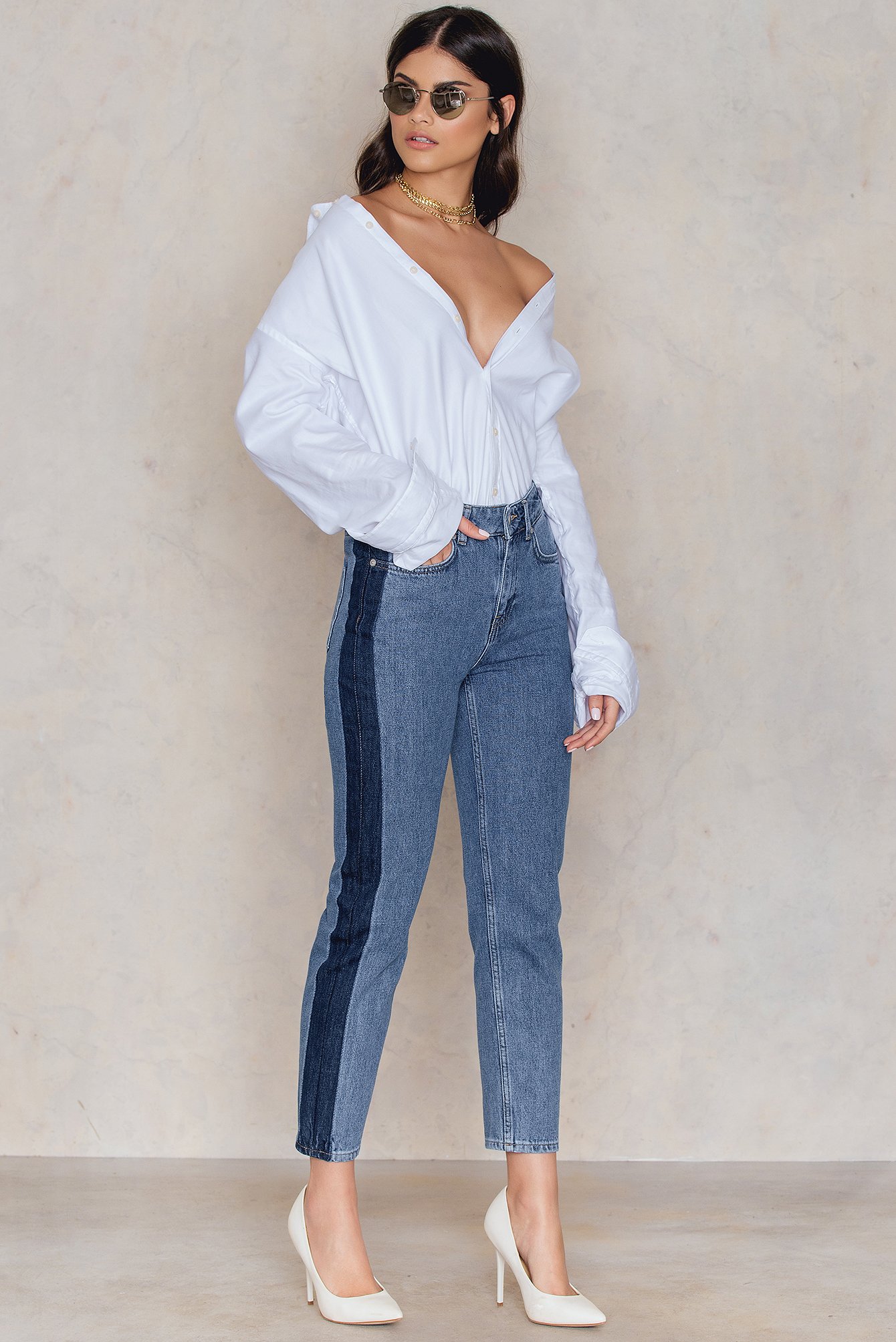 Side Panel Jeans Blue | NA-KD