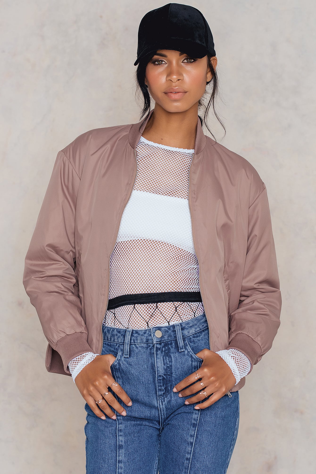Side Slit Bomber Jacket Rose | NA-KD