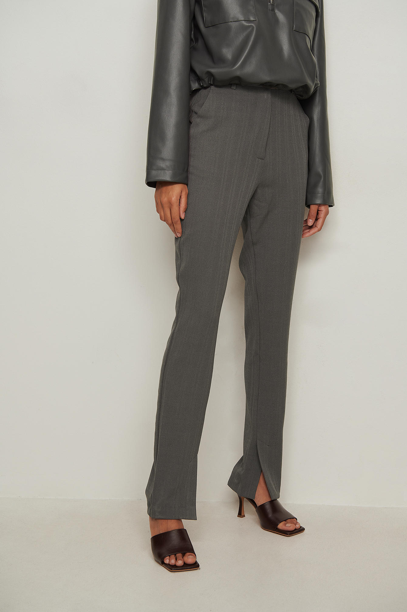 Recycled Side Slit Tailored Suit Pants Grey | na-kd.com