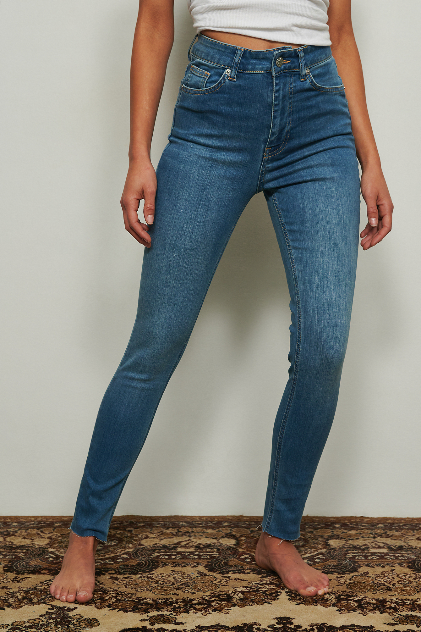 Organic Skinny High Waist Raw Hem Jeans Blue | na-kd.com