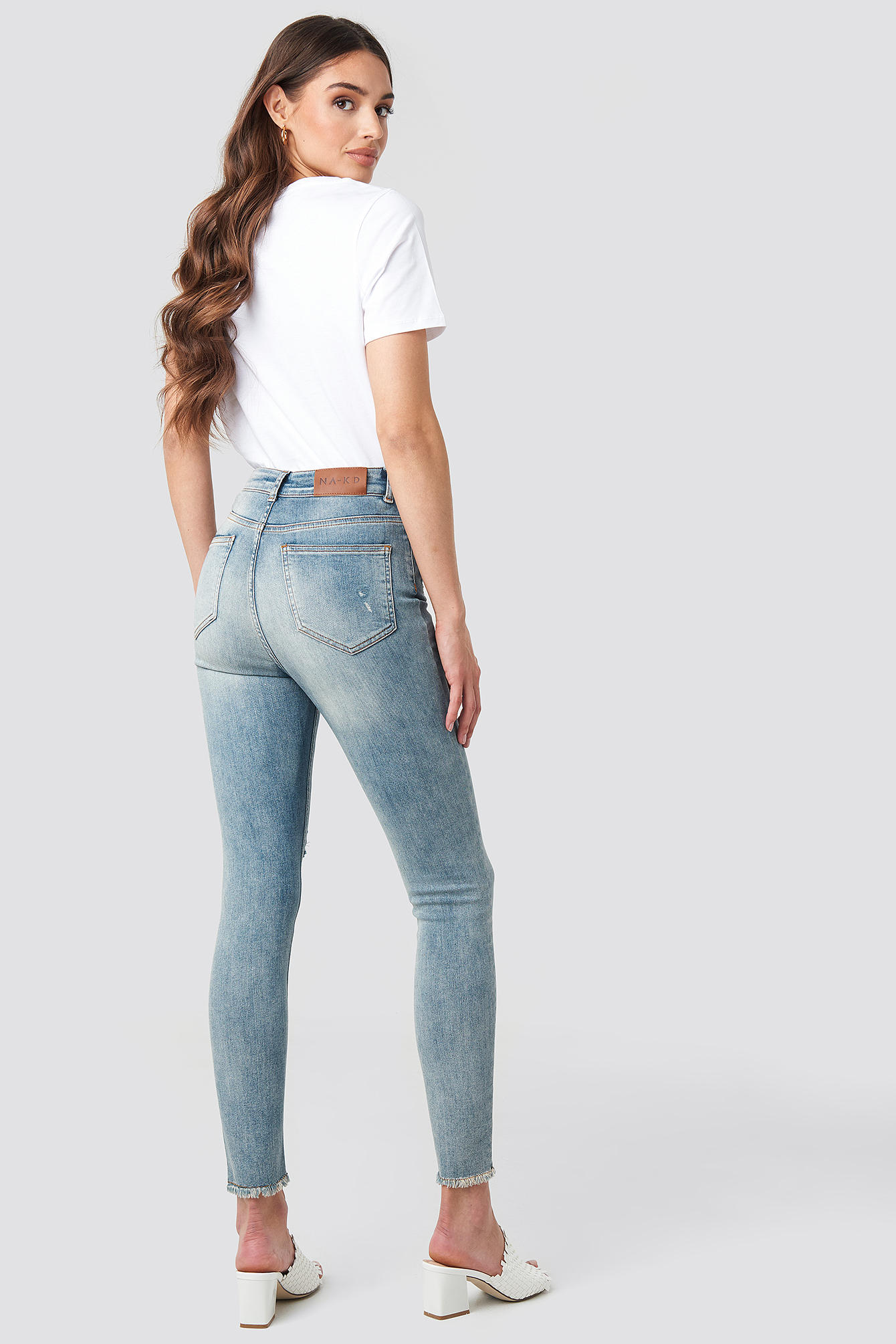 Skinny High Waist Worn Look Jeans Blue | na-kd.com