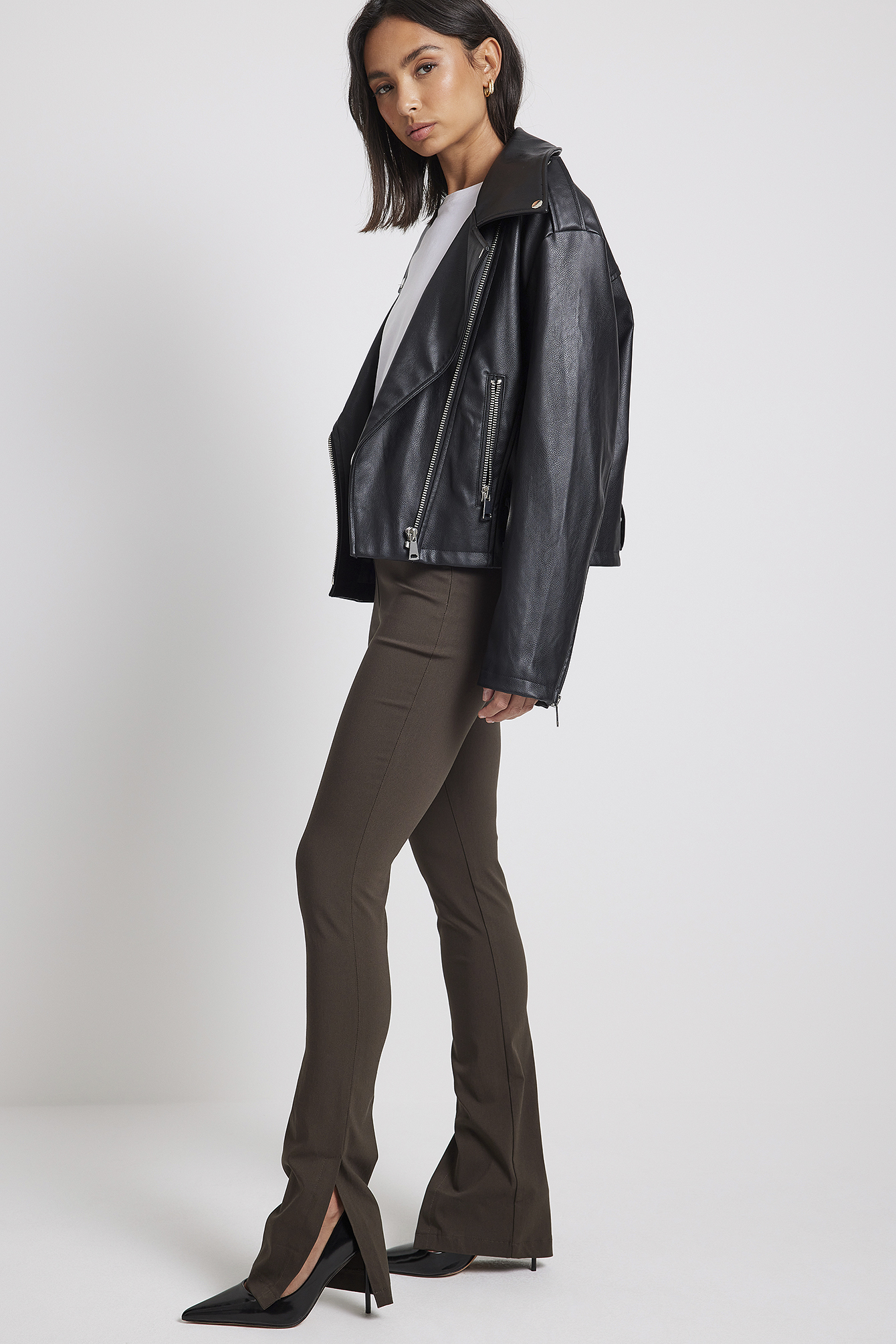 Slim-fit Super Stretch Slit Pants Brown | NA-KD