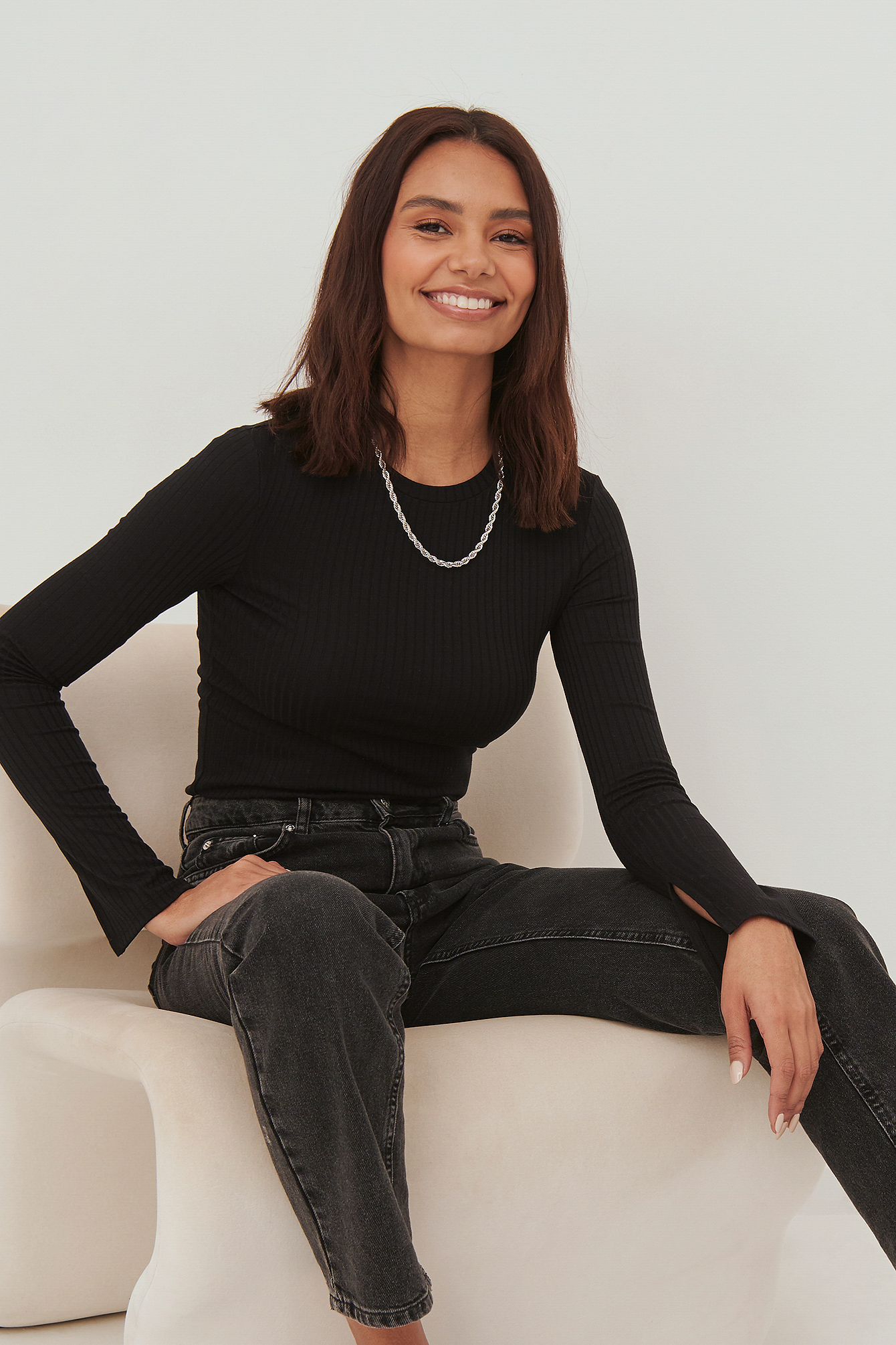 High Neck Rib Top Black | na-kd.com