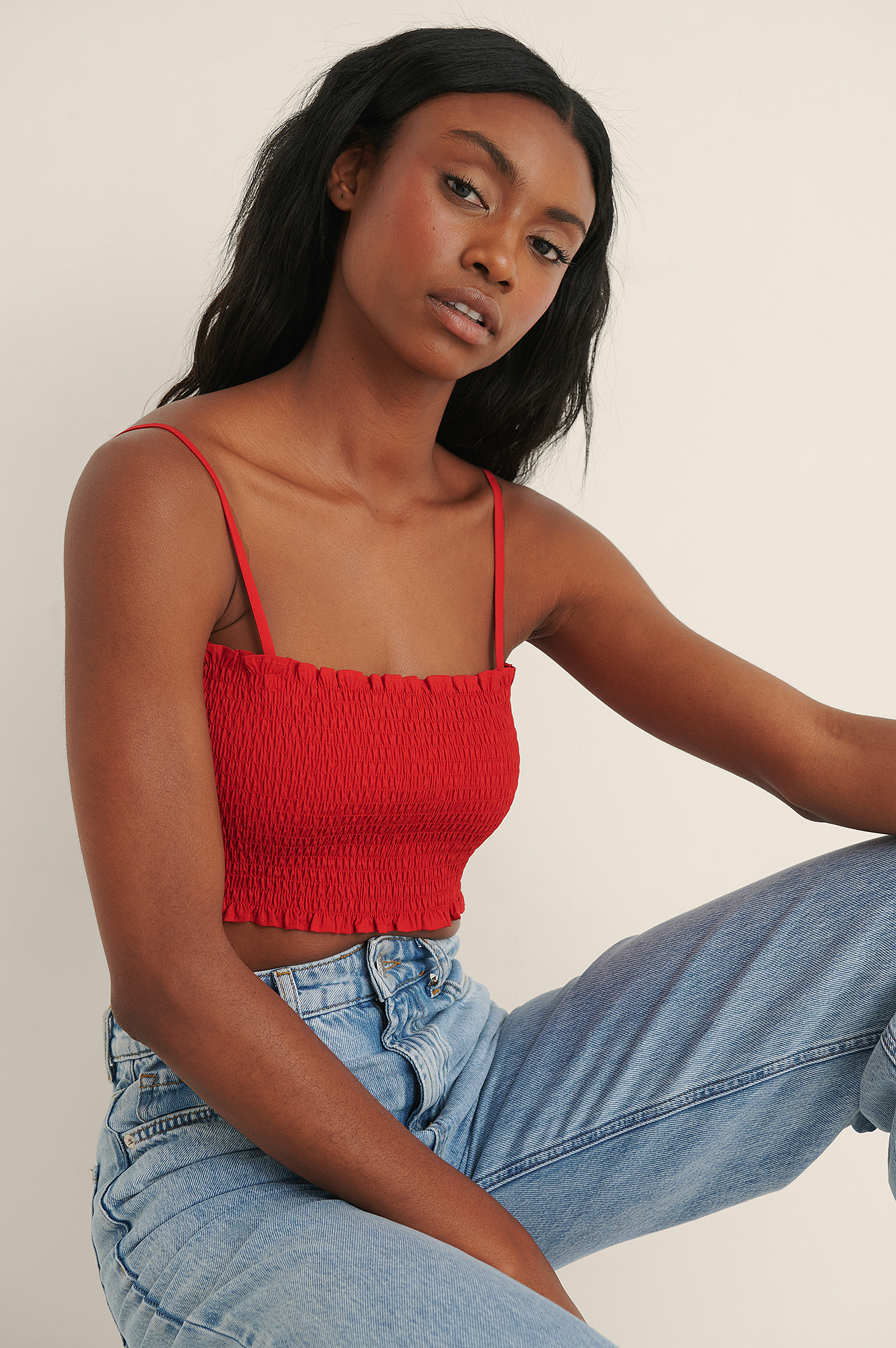 Smocked Strap Singlet Red | NA-KD