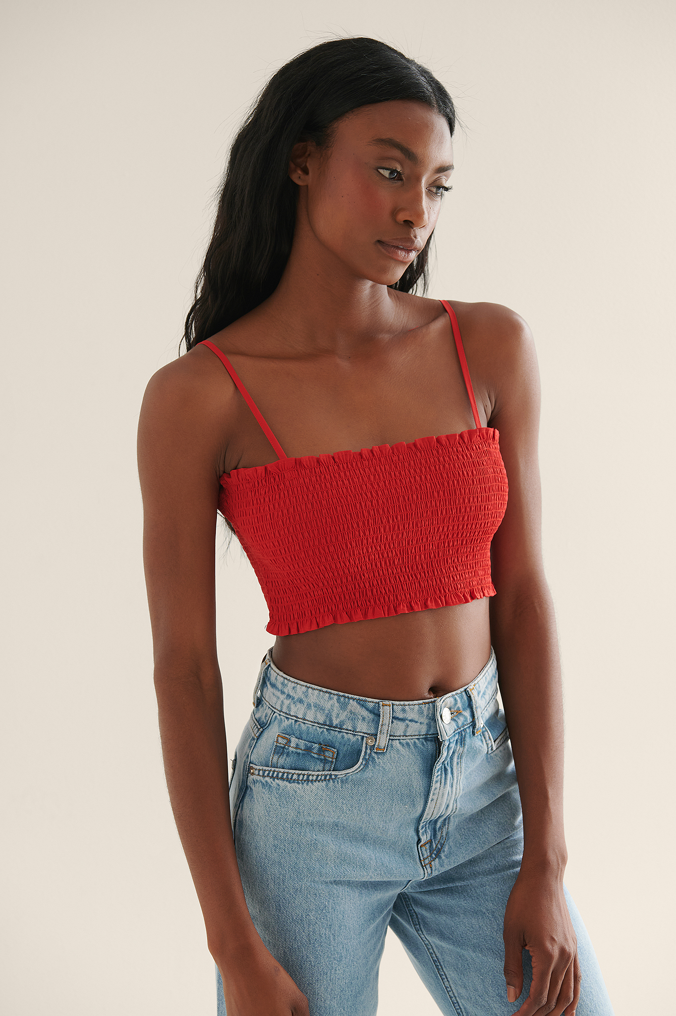 Smocked Strap Singlet Red | na-kd.com