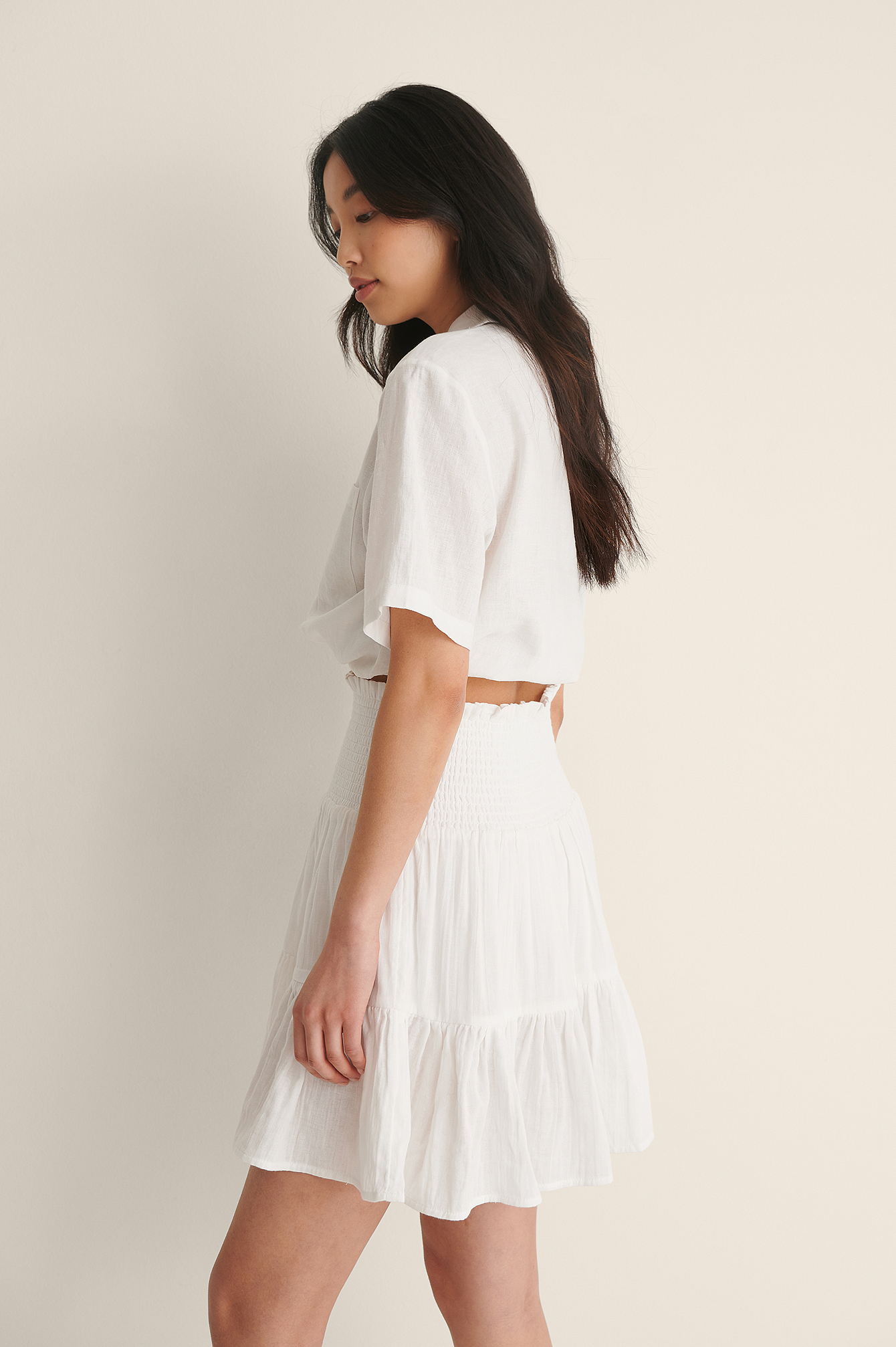 Smocked Structured Mini Skirt White | na-kd.com