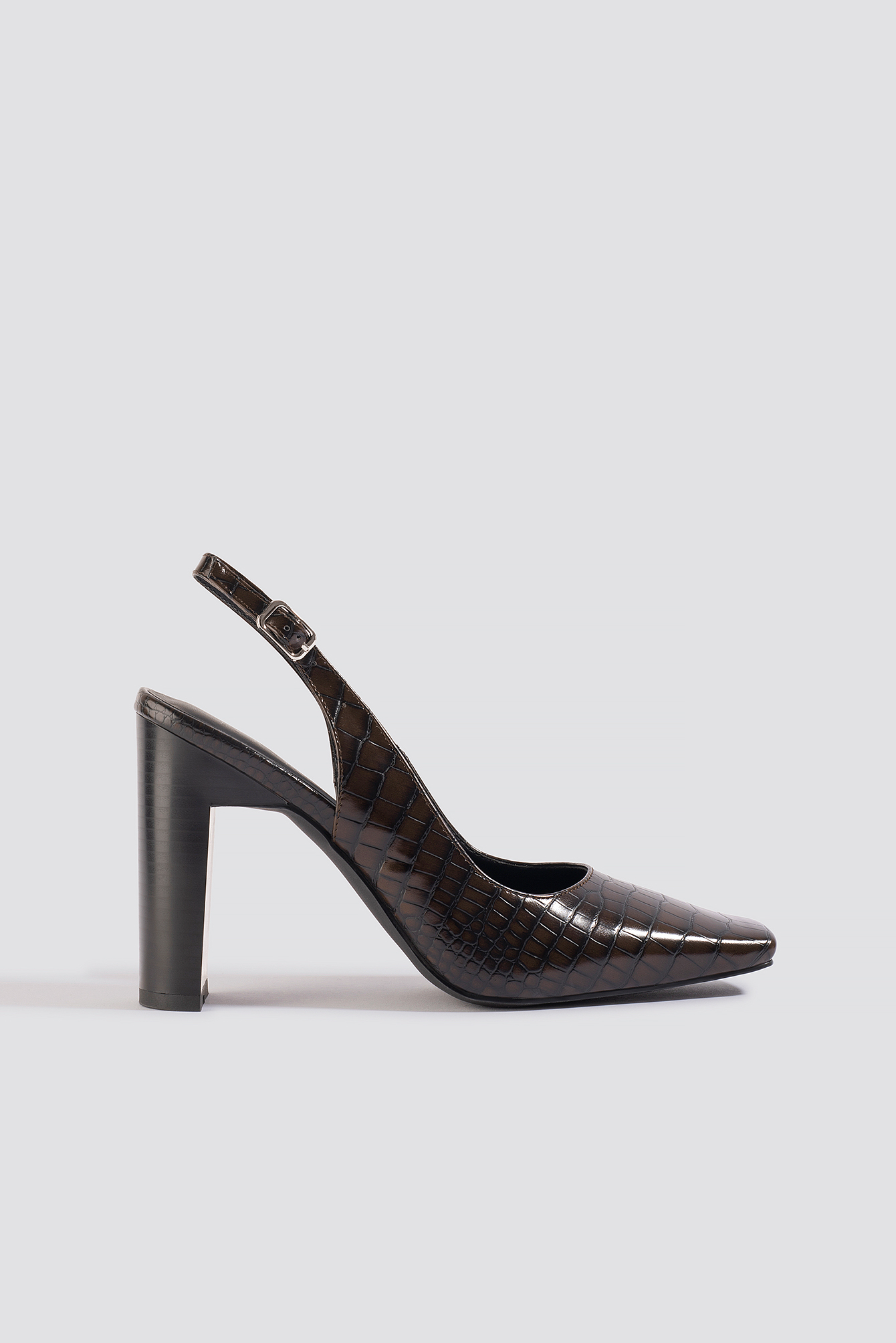Snake Squared Front Slingback Pumps Marron | NA-KD