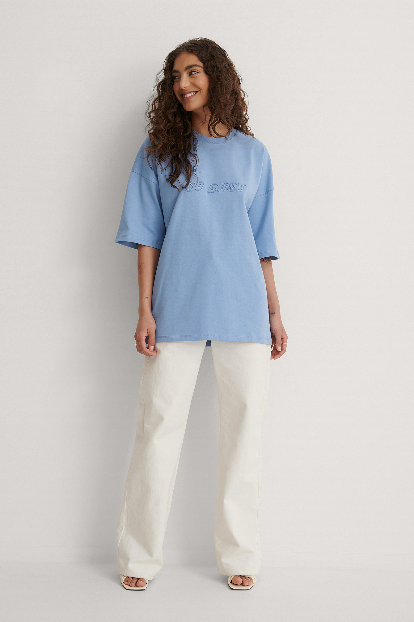 Organic So Busy Oversized T-shirt Blue | na-kd.com