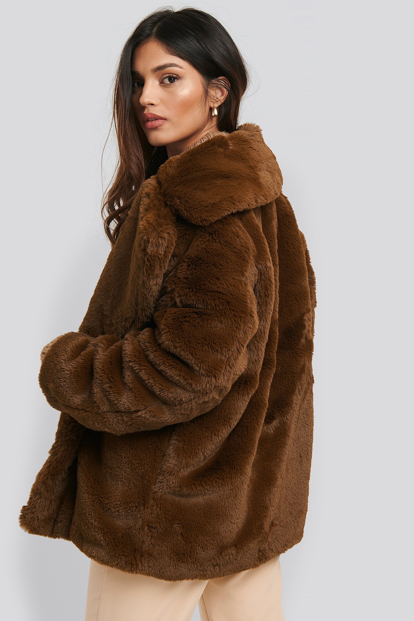 Soft Faux Fur Jacket Brown | na-kd.com
