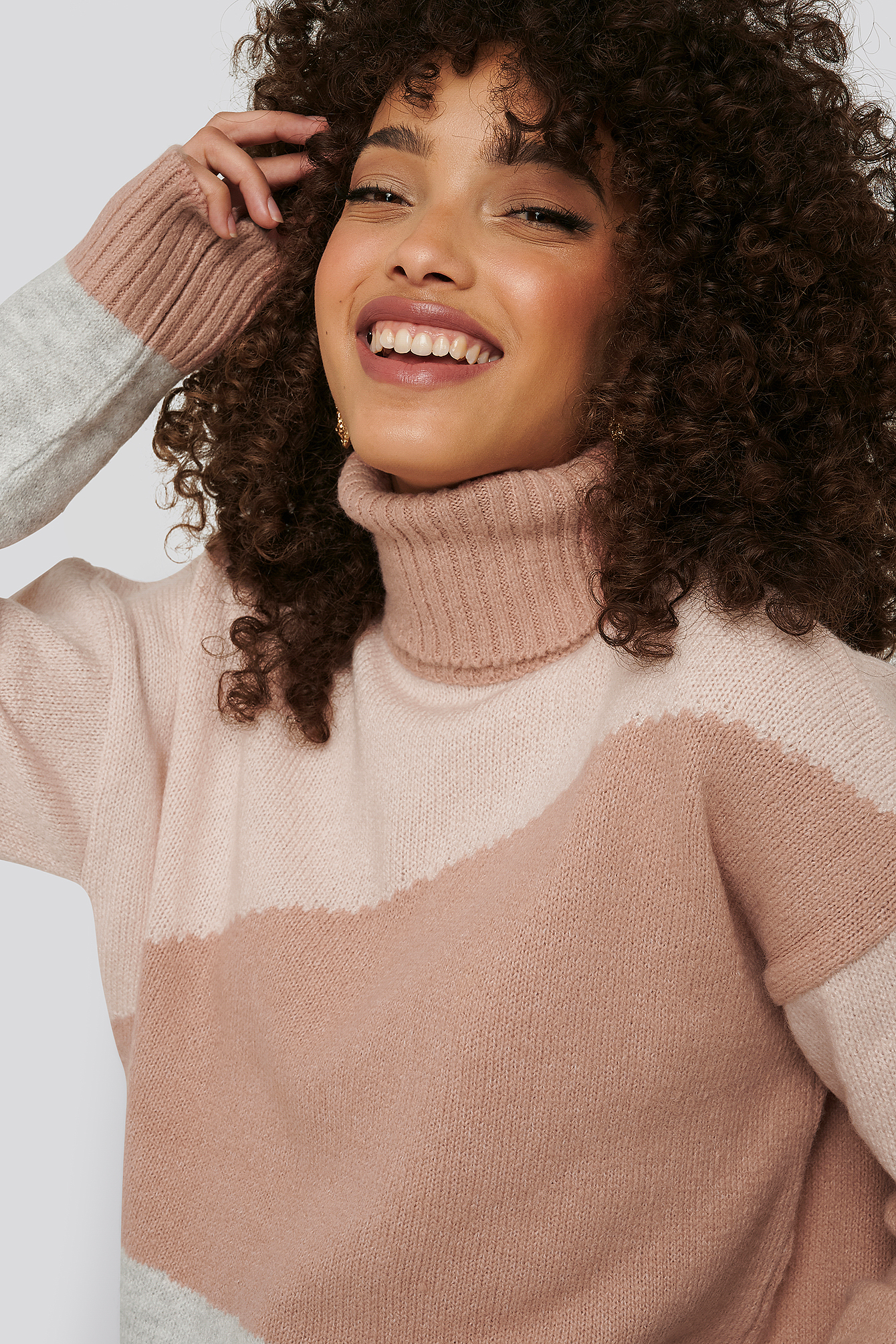 Split Colour Chunky Polo Sweater Rosa | NA-KD