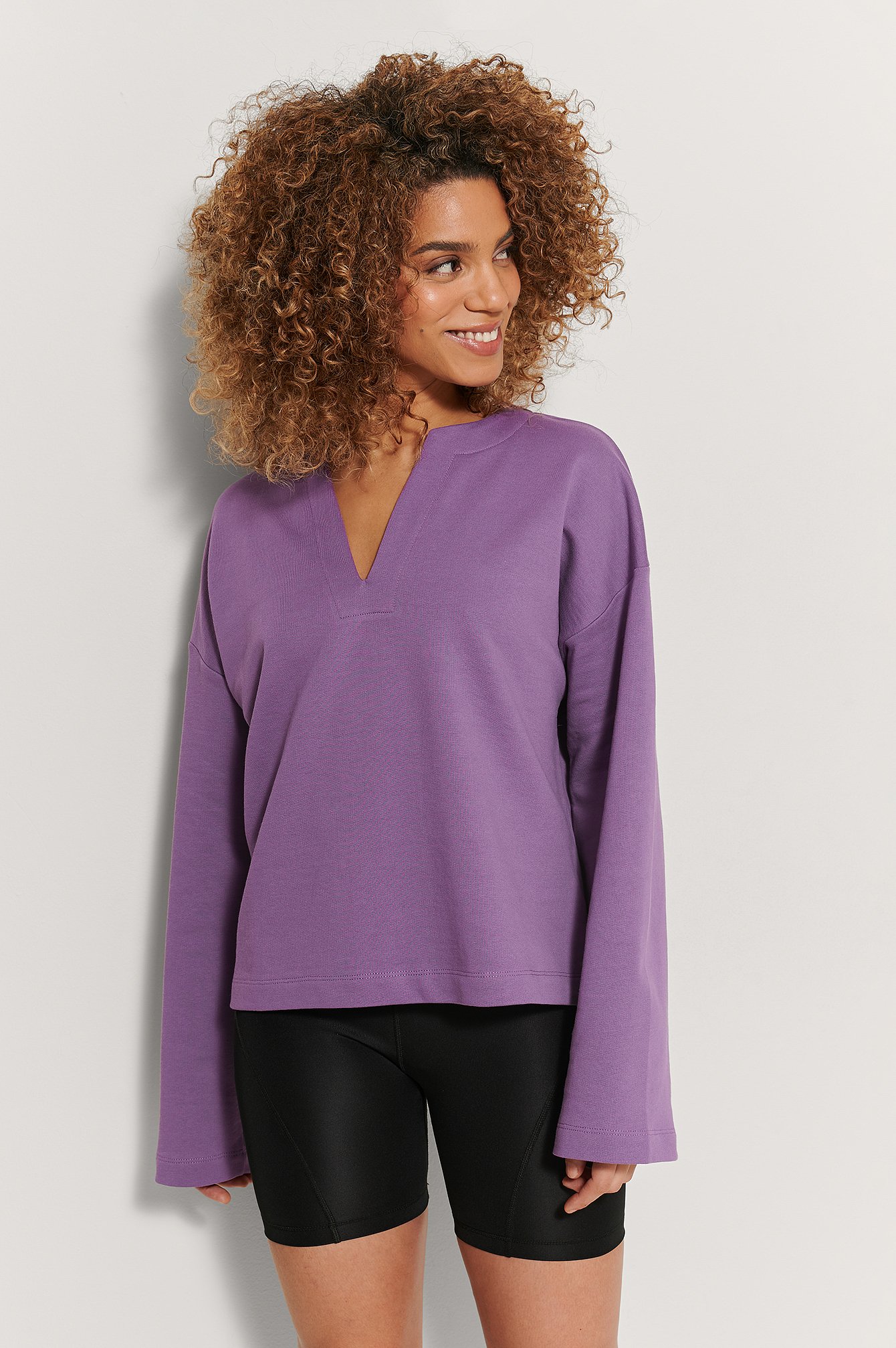 Organic Split Neck Organic Sweatshirt Purple | na-kd.com