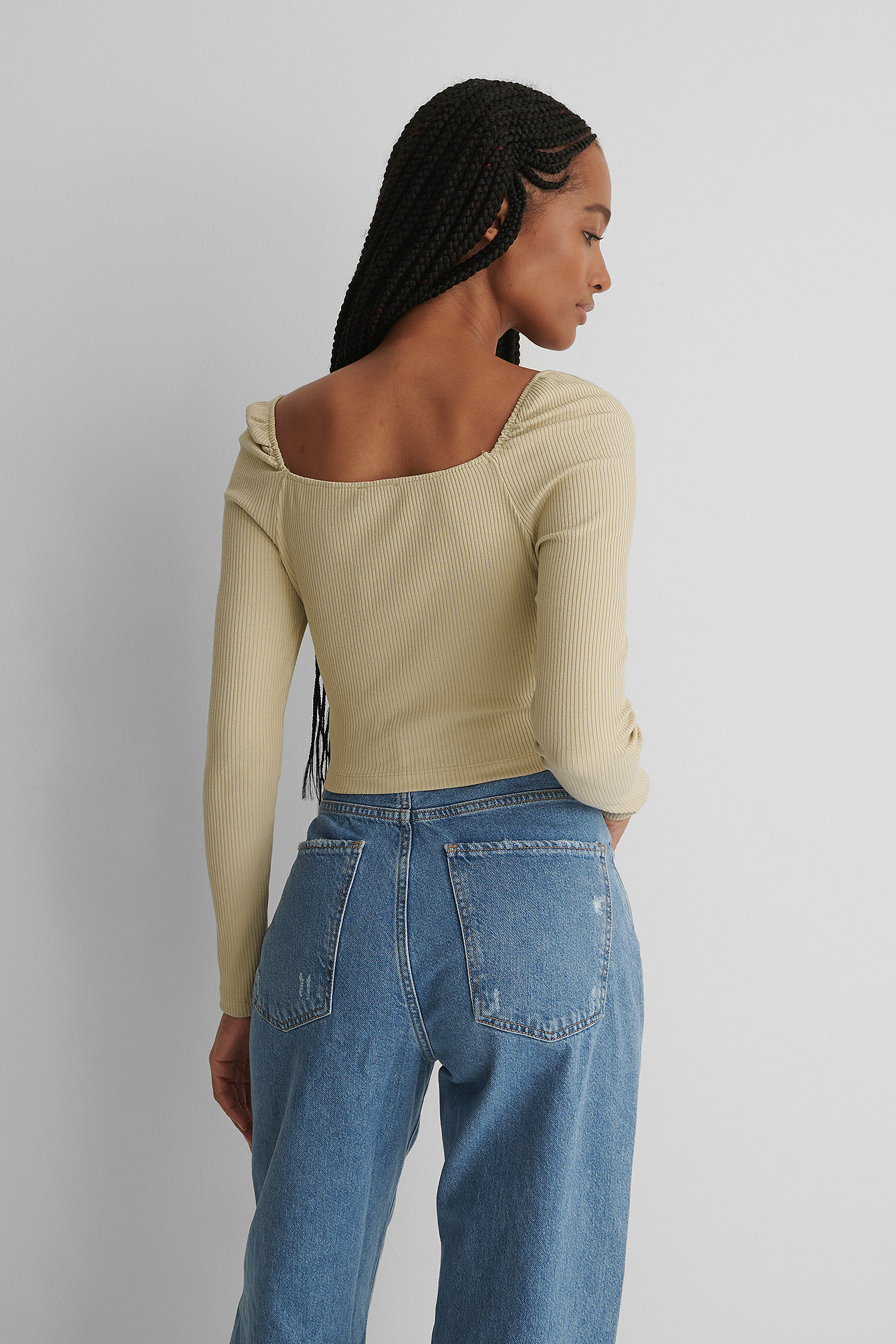 Square Neck Rib Top Beige | na-kd.com