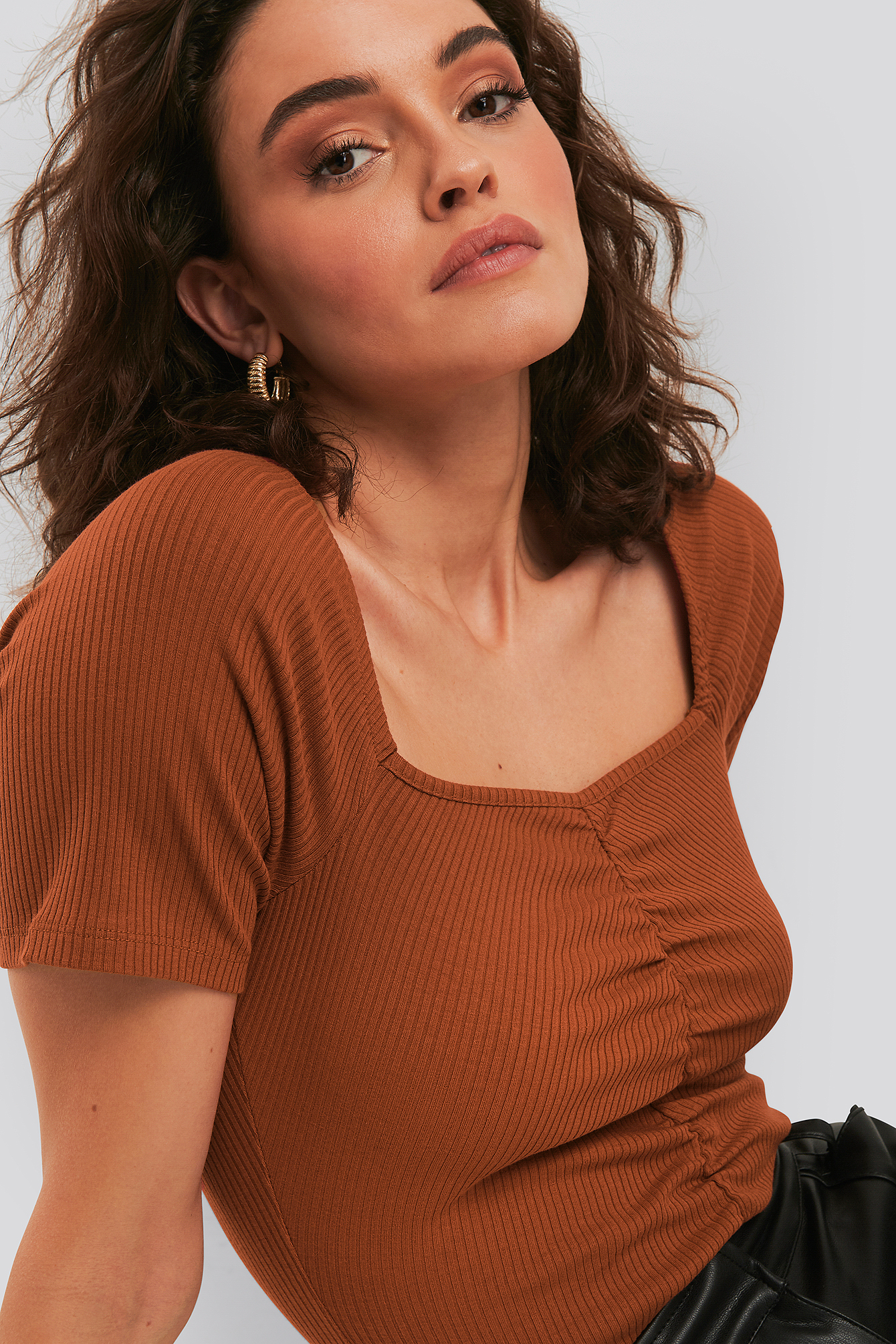 Square Neck Ruched Top Brown | na-kd.com