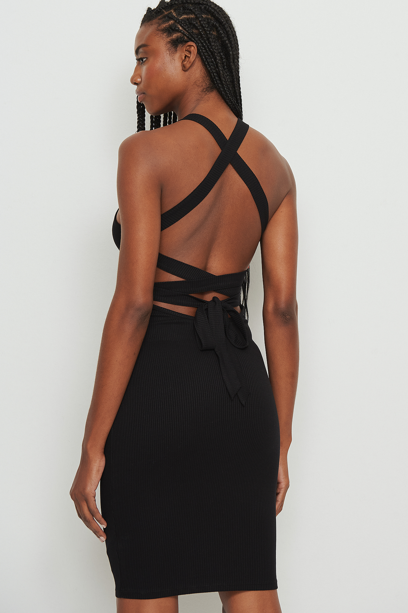 Strap Back Detail Rib Dress Black | na-kd.com