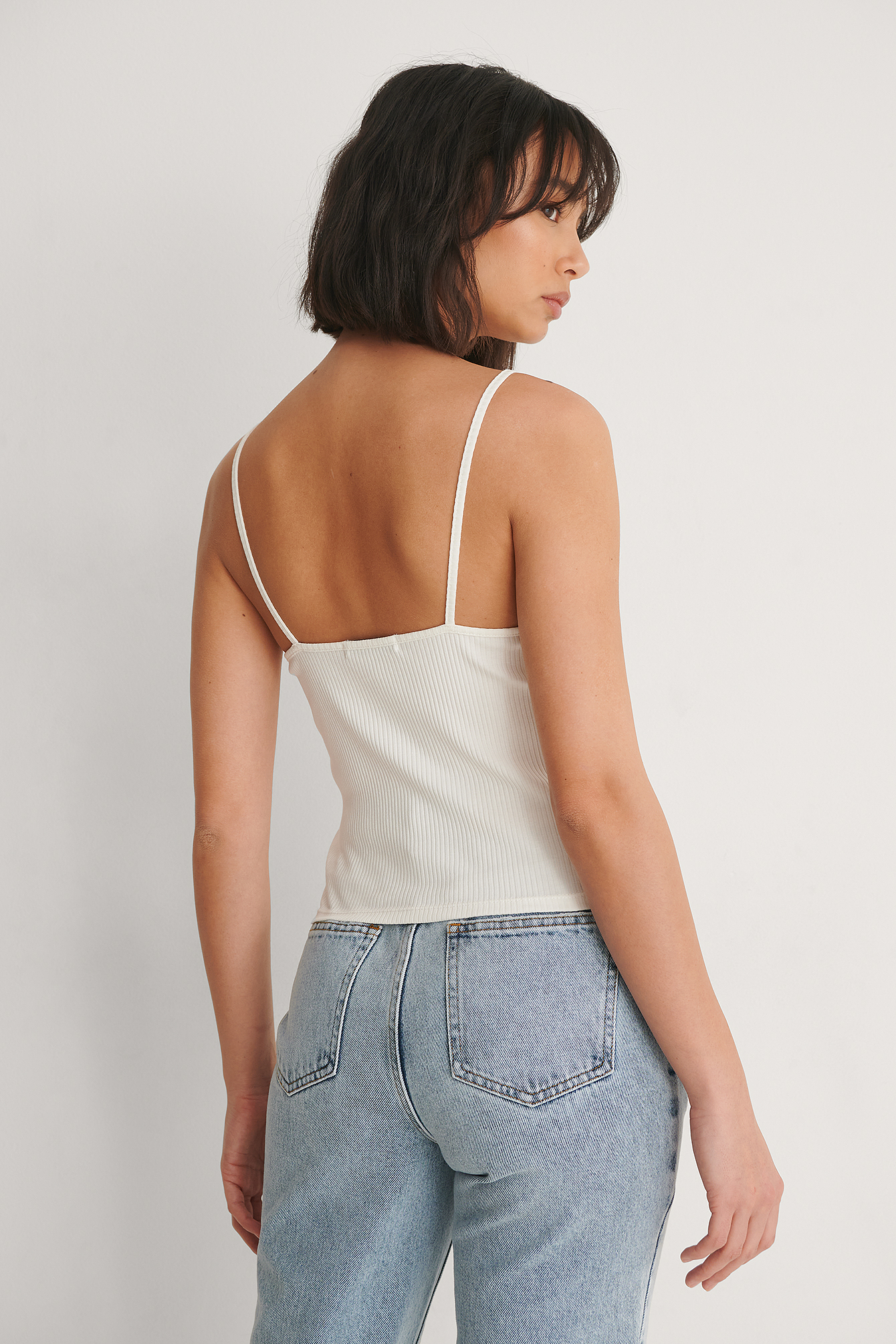 Ribbestrikket Singlet Offwhite | na-kd.com