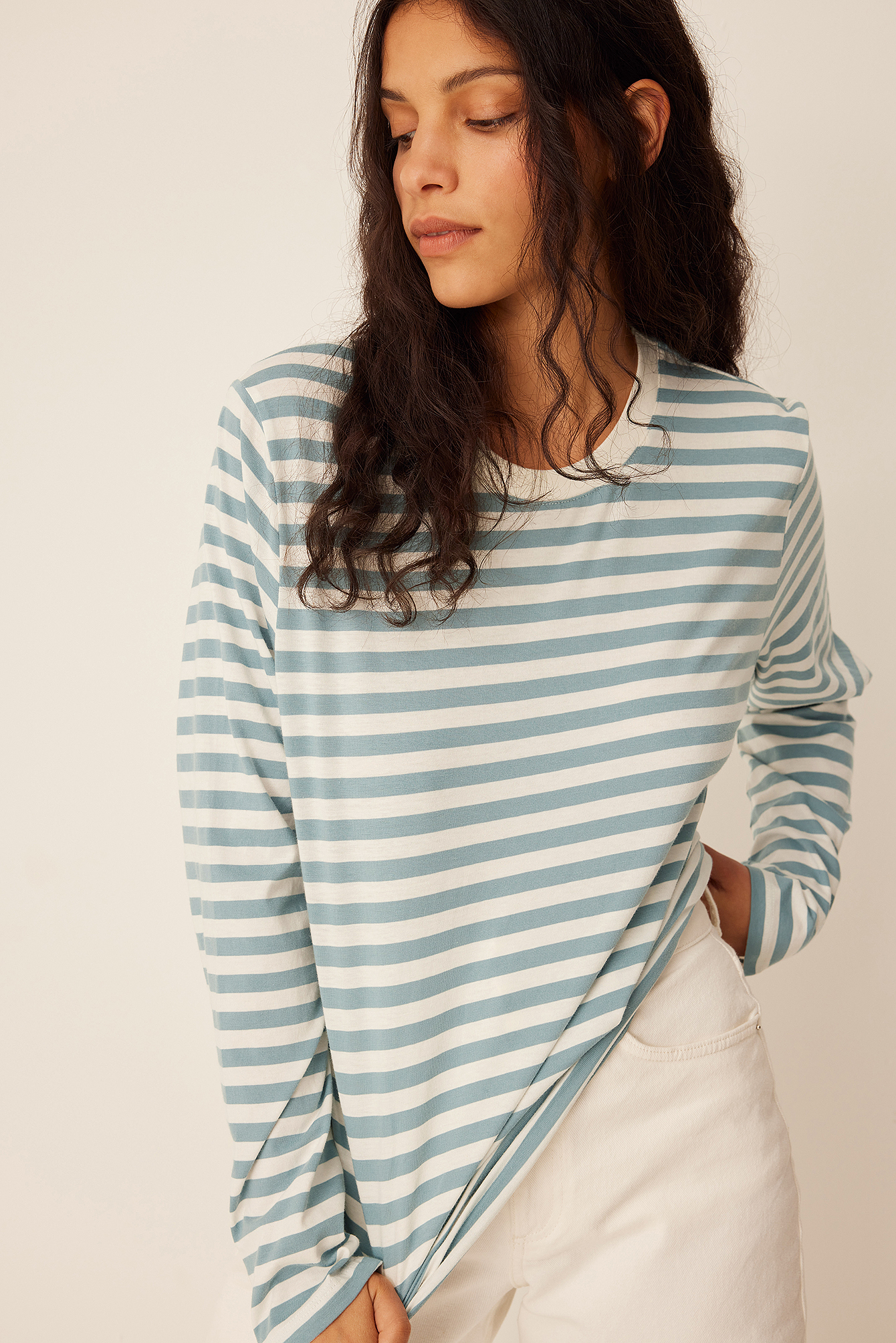 Striped Long Sleeve Sweater Blue | na-kd.com