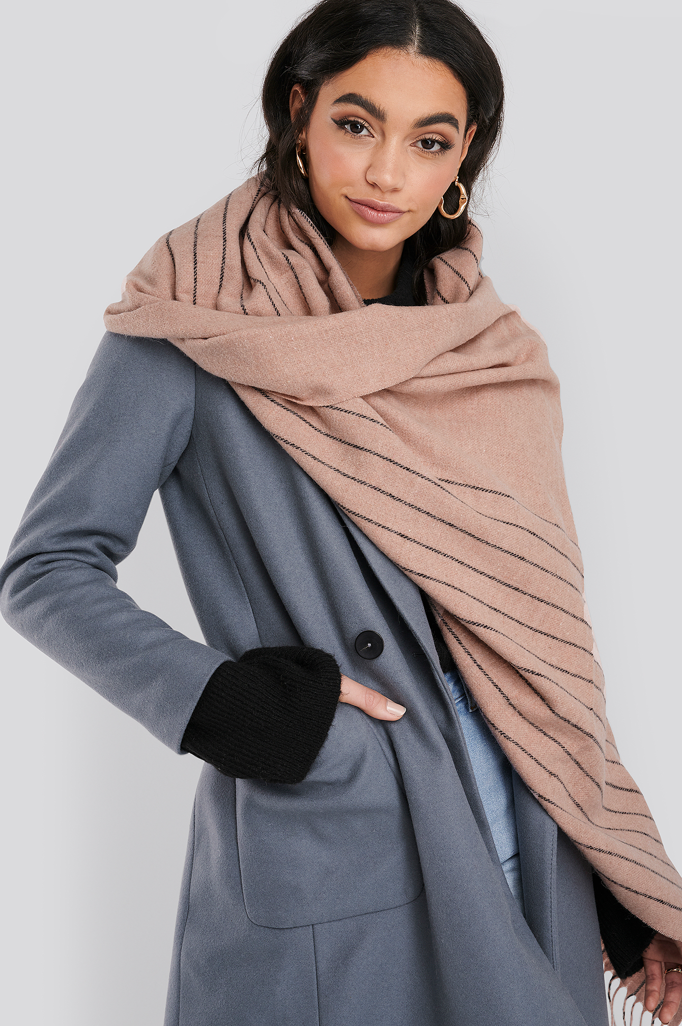 Half Striped Soft Scarf Pink | NA-KD