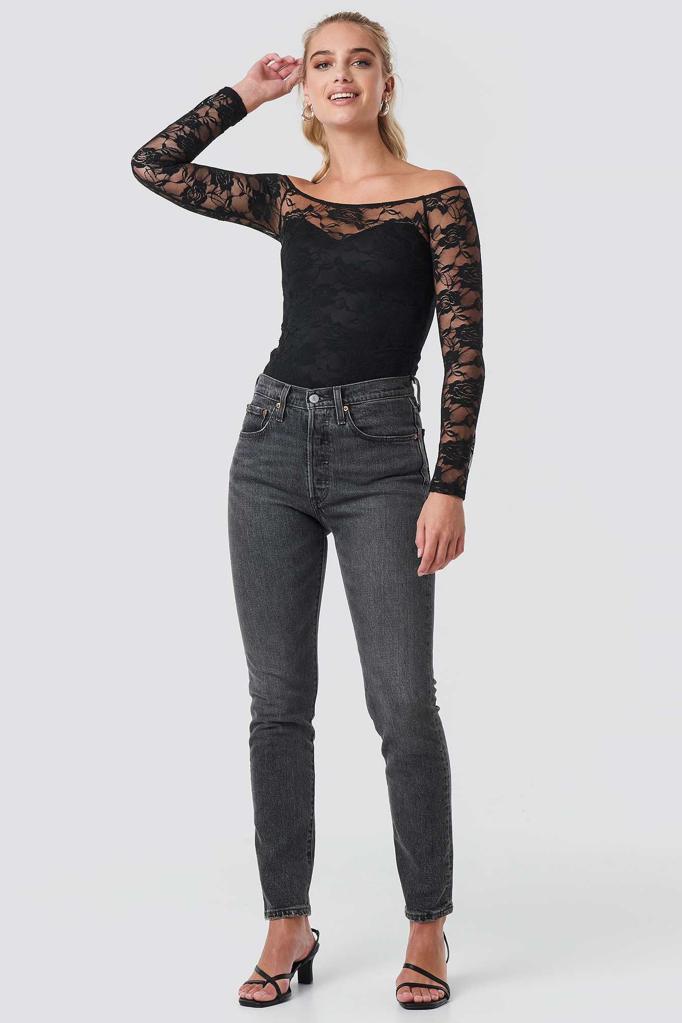 Off Shoulder Fitted Lace Top Black | na-kd.com